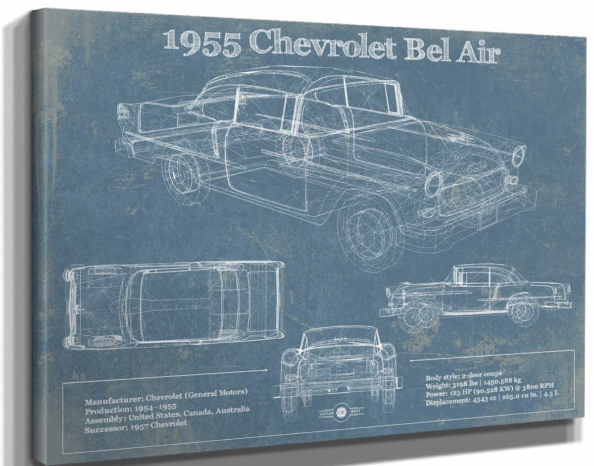1955 Chevrolet Bel Air Blueprint Vintage Auto Art by Cutler West