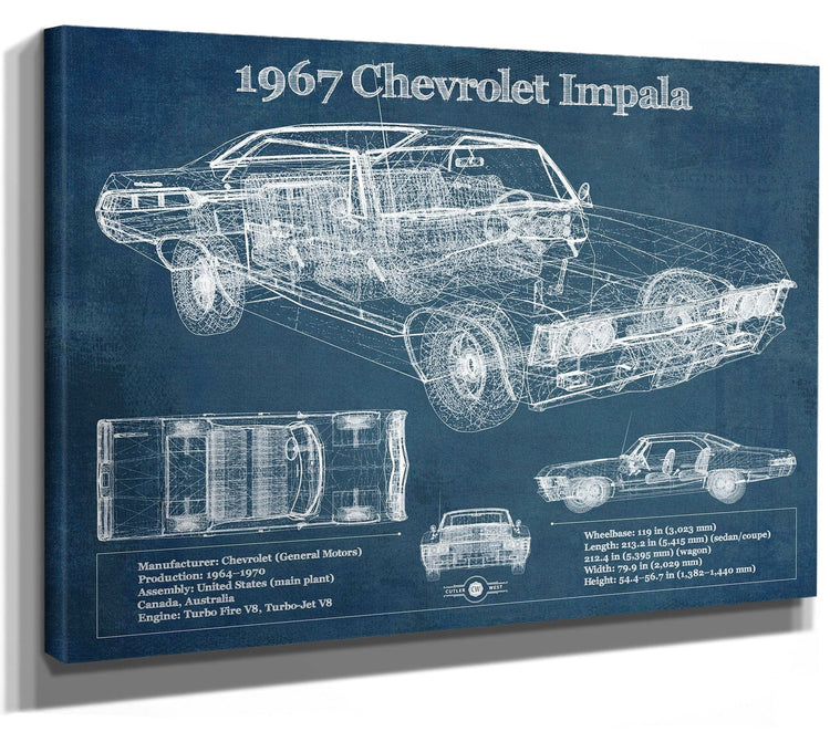 1967 Chevrolet Impala Blueprint Vintage Auto Art by Cutler West