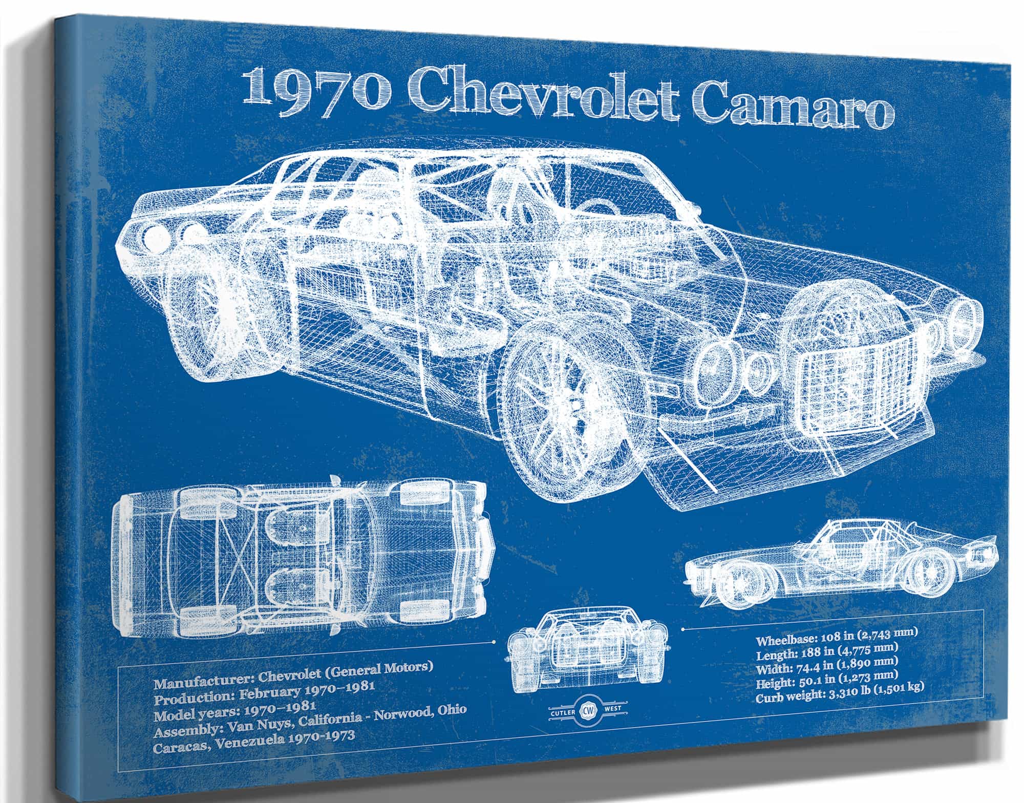 1970 Chevrolet Split Bumper Camaro Blueprint Vintage Auto Patent Art by ...