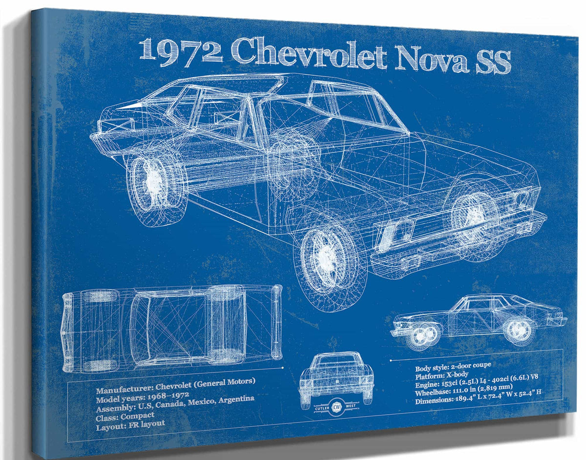 1972 Chevrolet Nova SS Blueprint Vintage Auto Patent Art by Cutler West