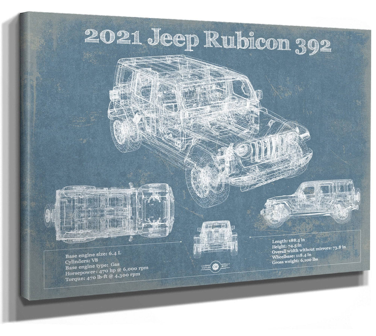 2021 Jeep Rubicon 392 Blueprint Vintage Auto Art by Cutler West