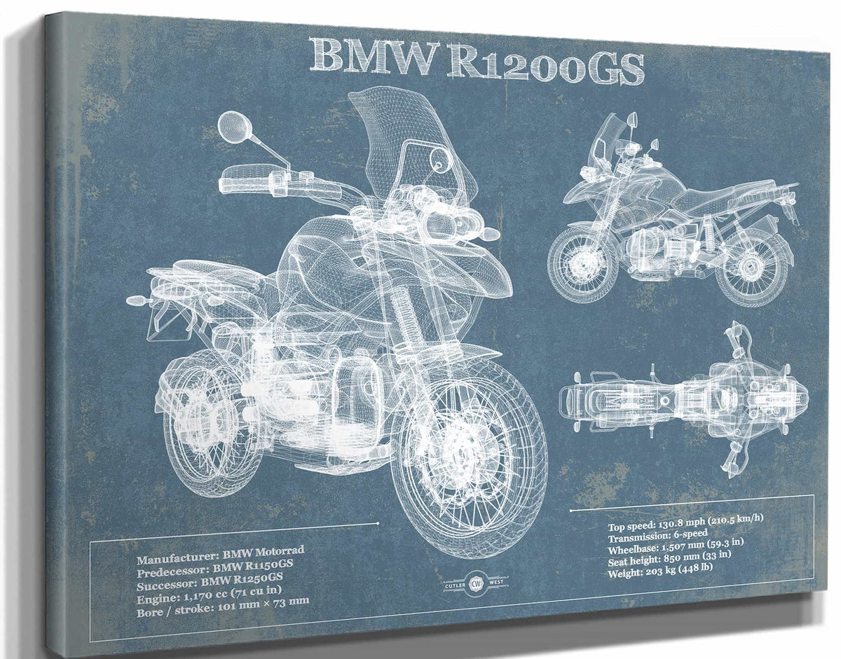 BMW R1200GS Blueprint Motorcycle Patent Art by Cutler West