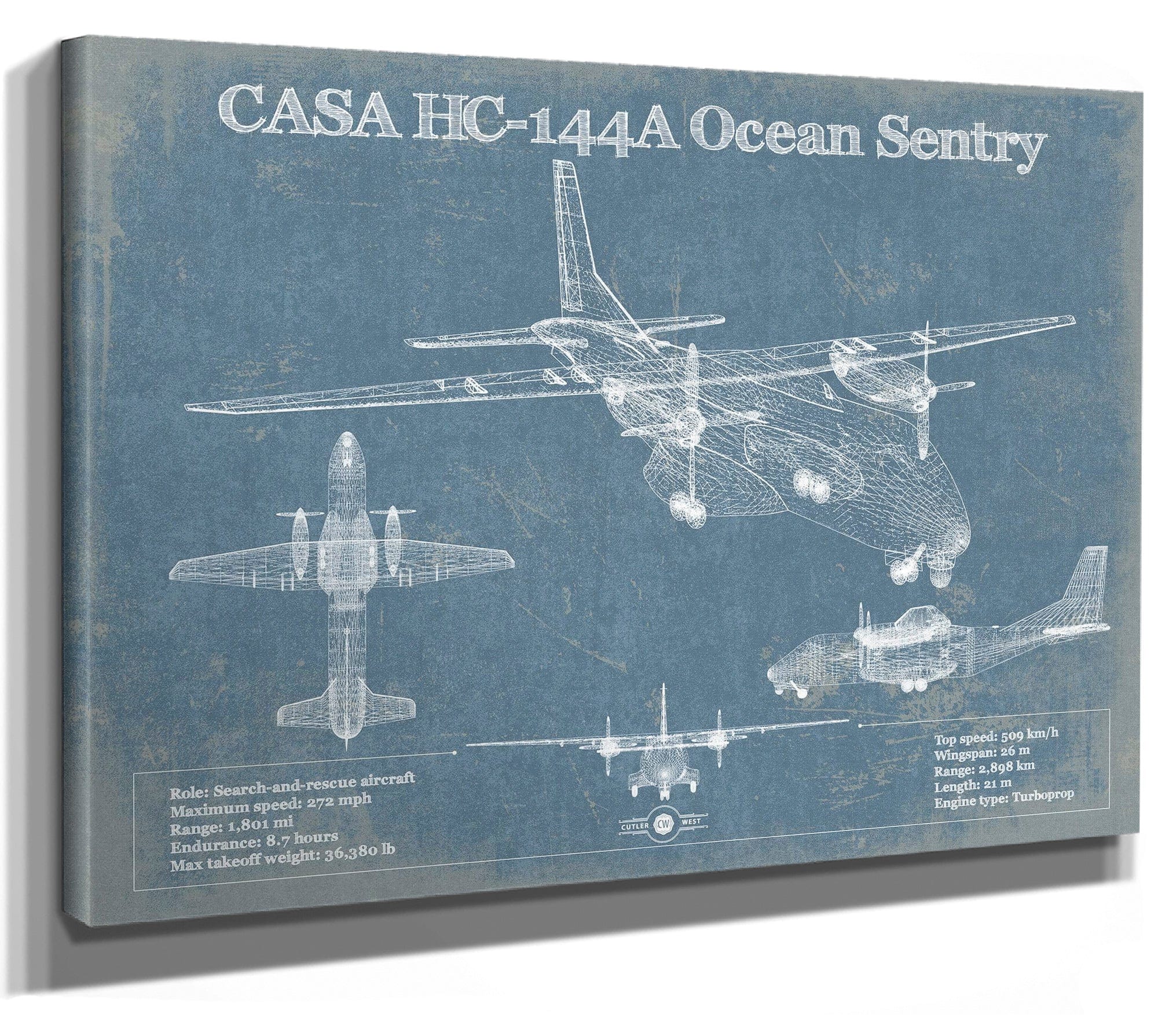 CASA HC-144A Ocean Sentry Vintage Aviation Blueprint Art - Custom Pilot ...