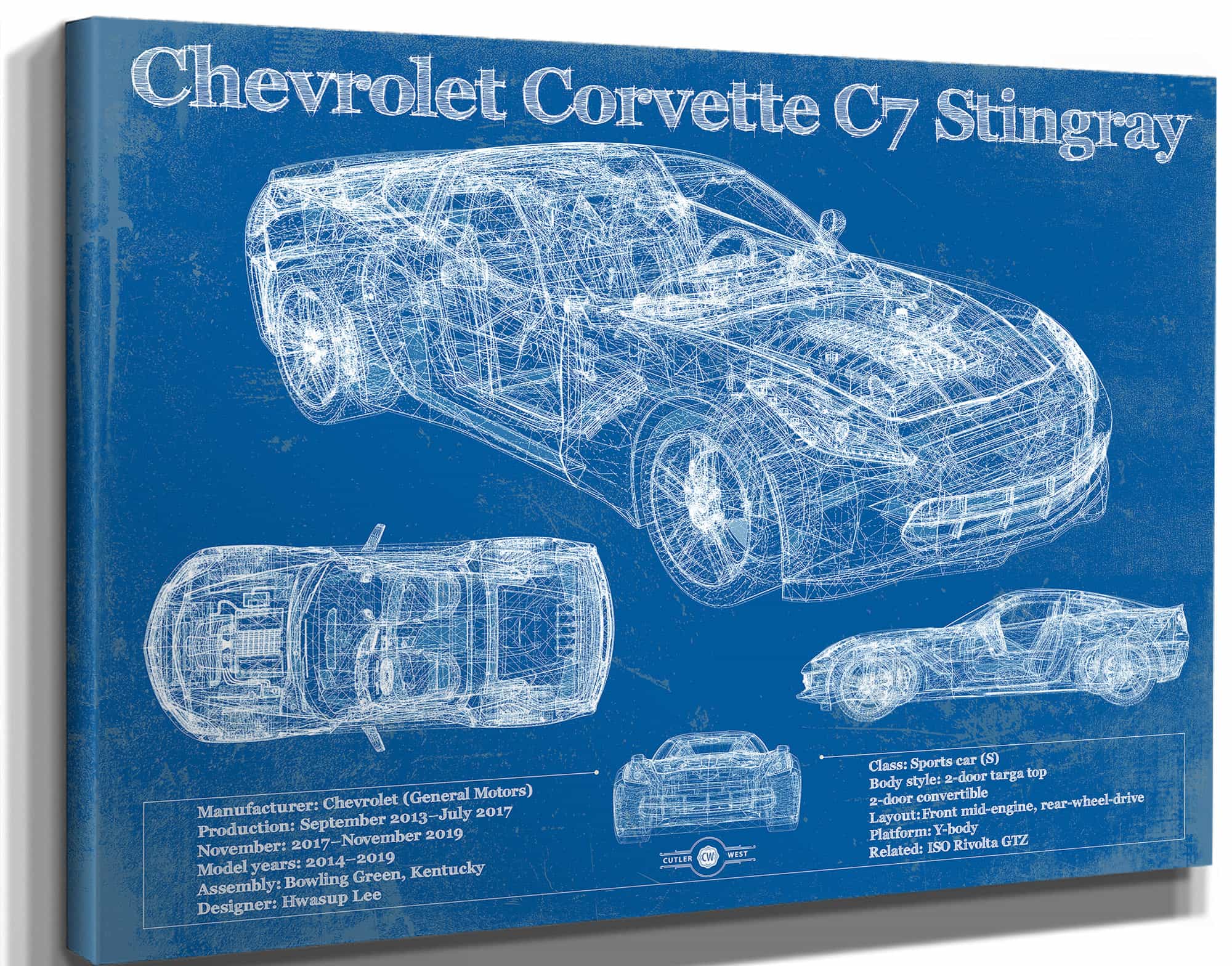Chevrolet Corvette C7 Stingray Blueprint Vintage Auto Patent Art by ...