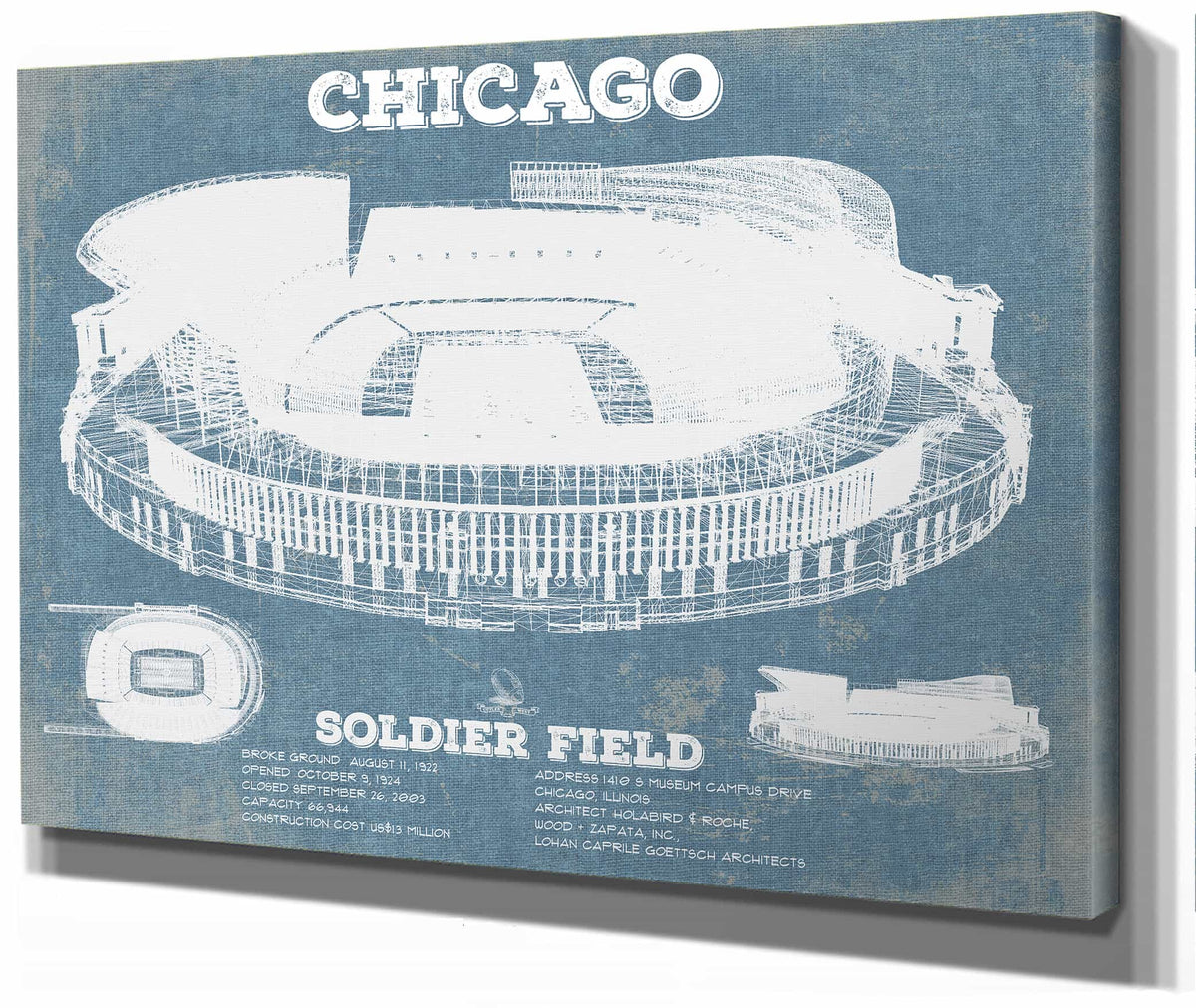 Chicago Bears Stadium Seating Chart Soldier Field Vintage Football Art ...
