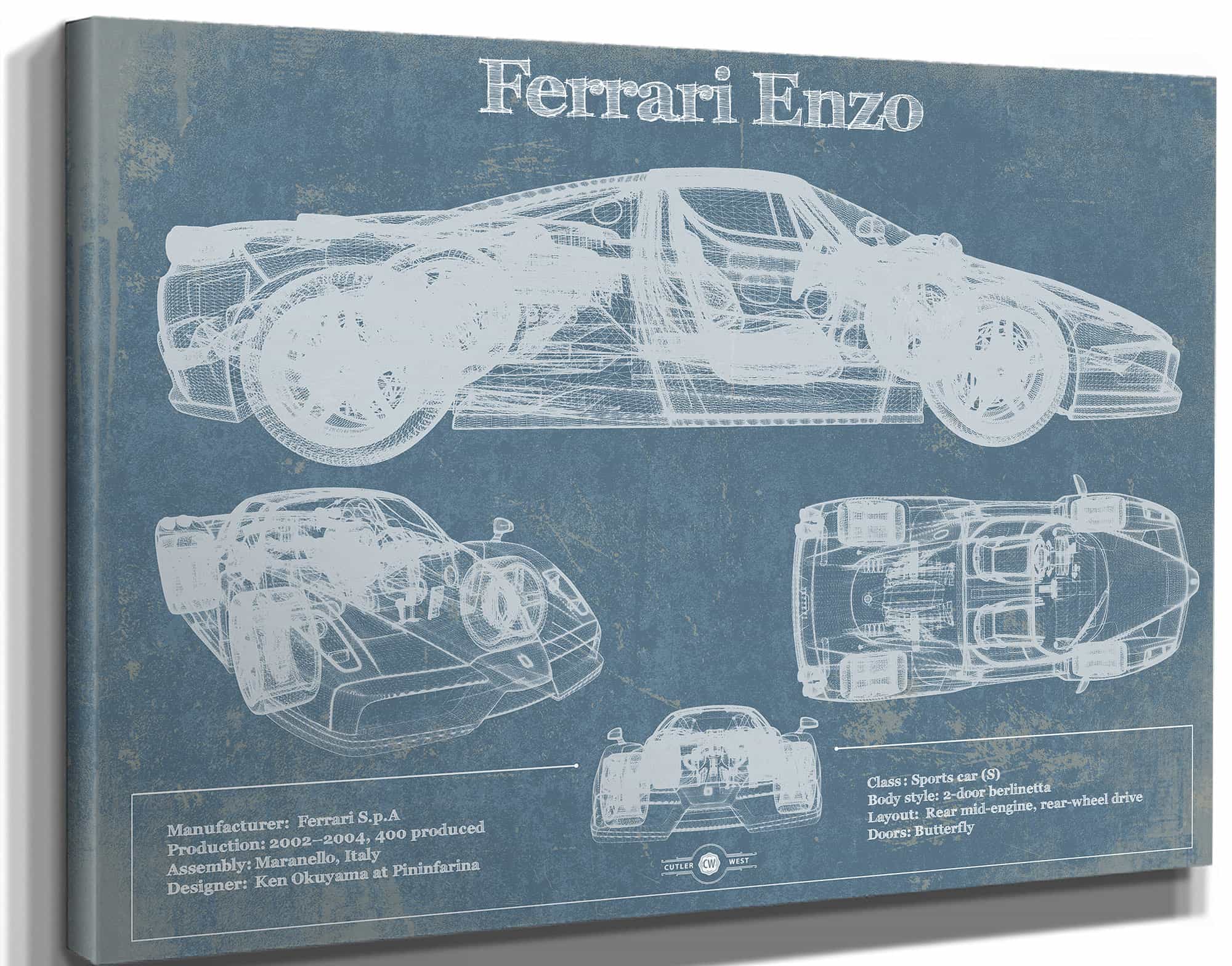 Ferrari Enzo Blueprint Vintage Auto Art by Cutler West
