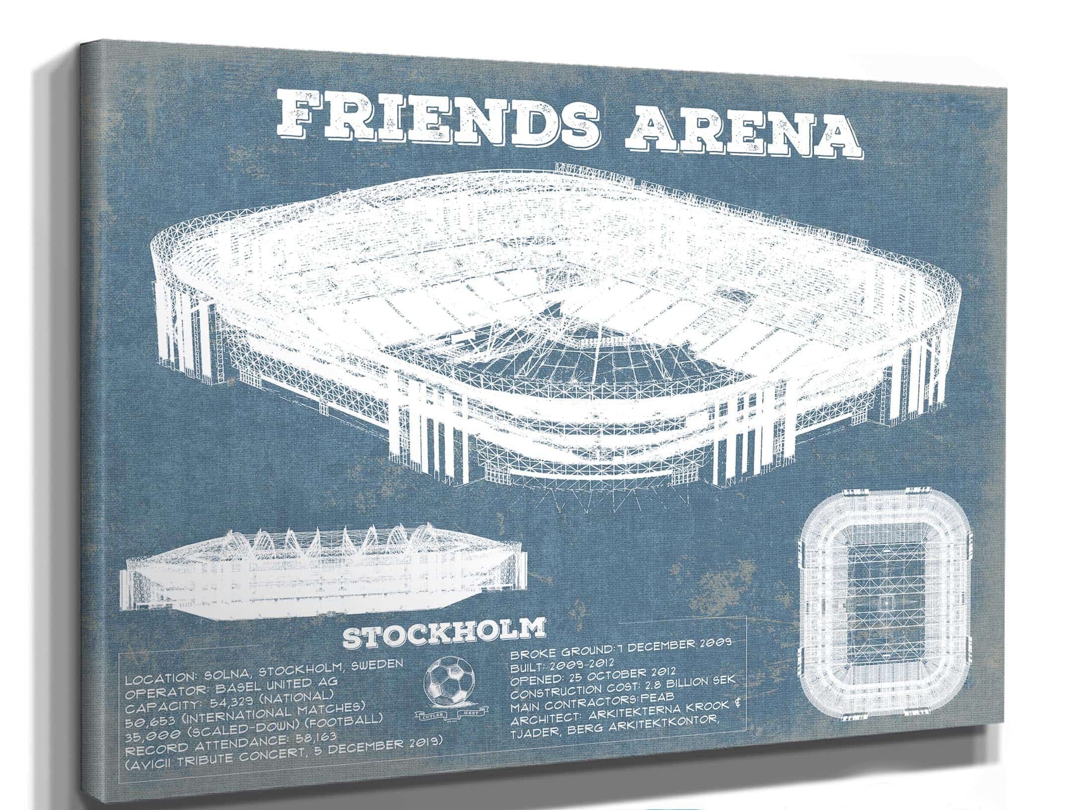 Friends Arena (Nationalarenan) Blueprint Vintage Soccer Art by Cutler West