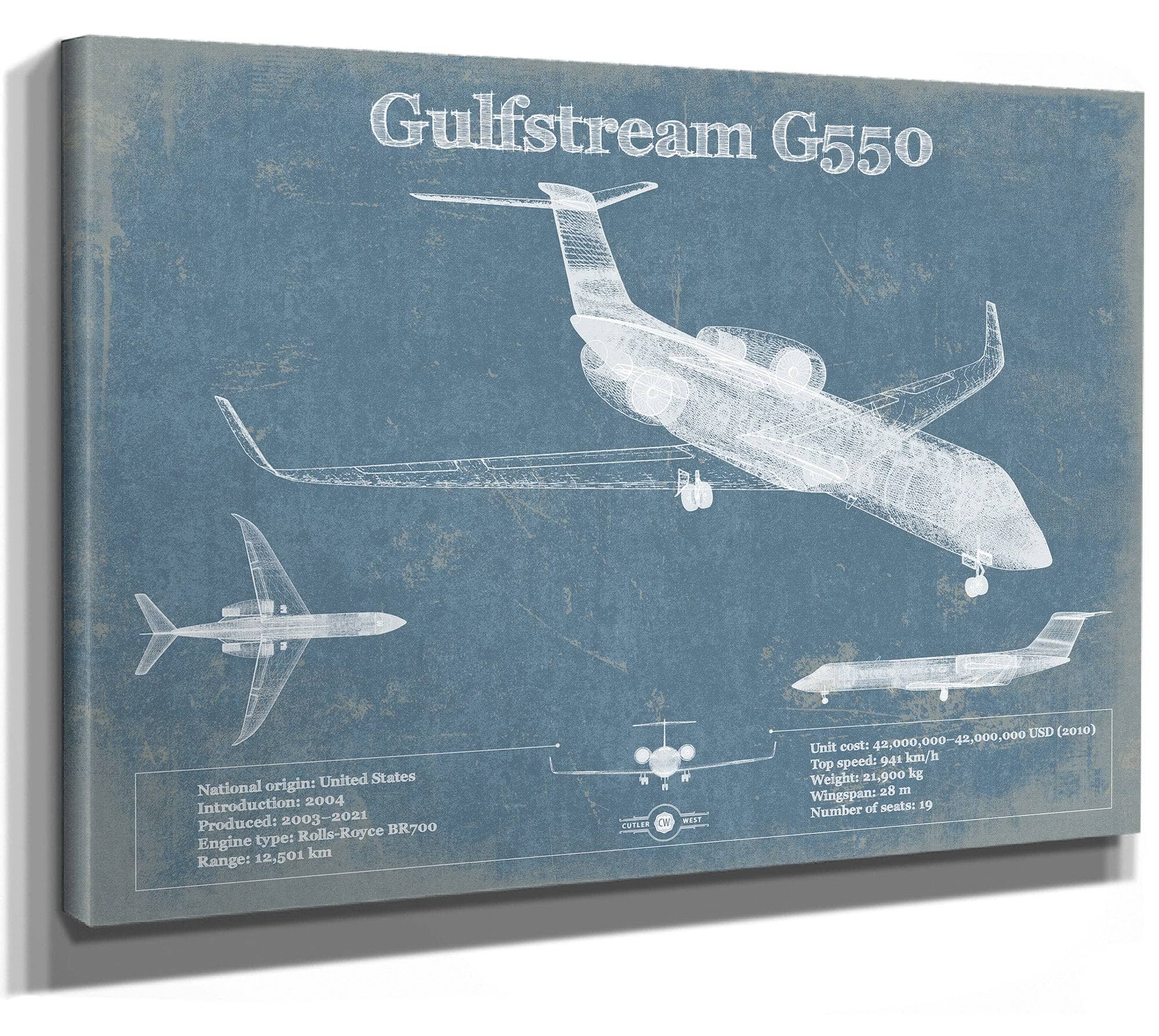 Gulfstream G550 Jet Vintage Aviation Blueprint by Cutler West