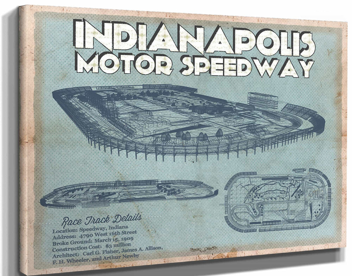 Indianapolis Motor Speedway Blueprint NASCAR Race Track Art by Cutler West