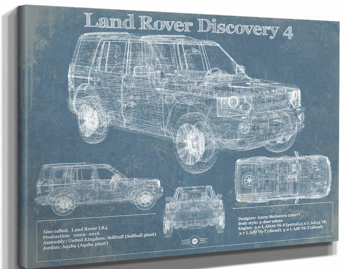 Land Rover Discovery 4 Blueprint Vintage Auto Patent Art by Cutler West