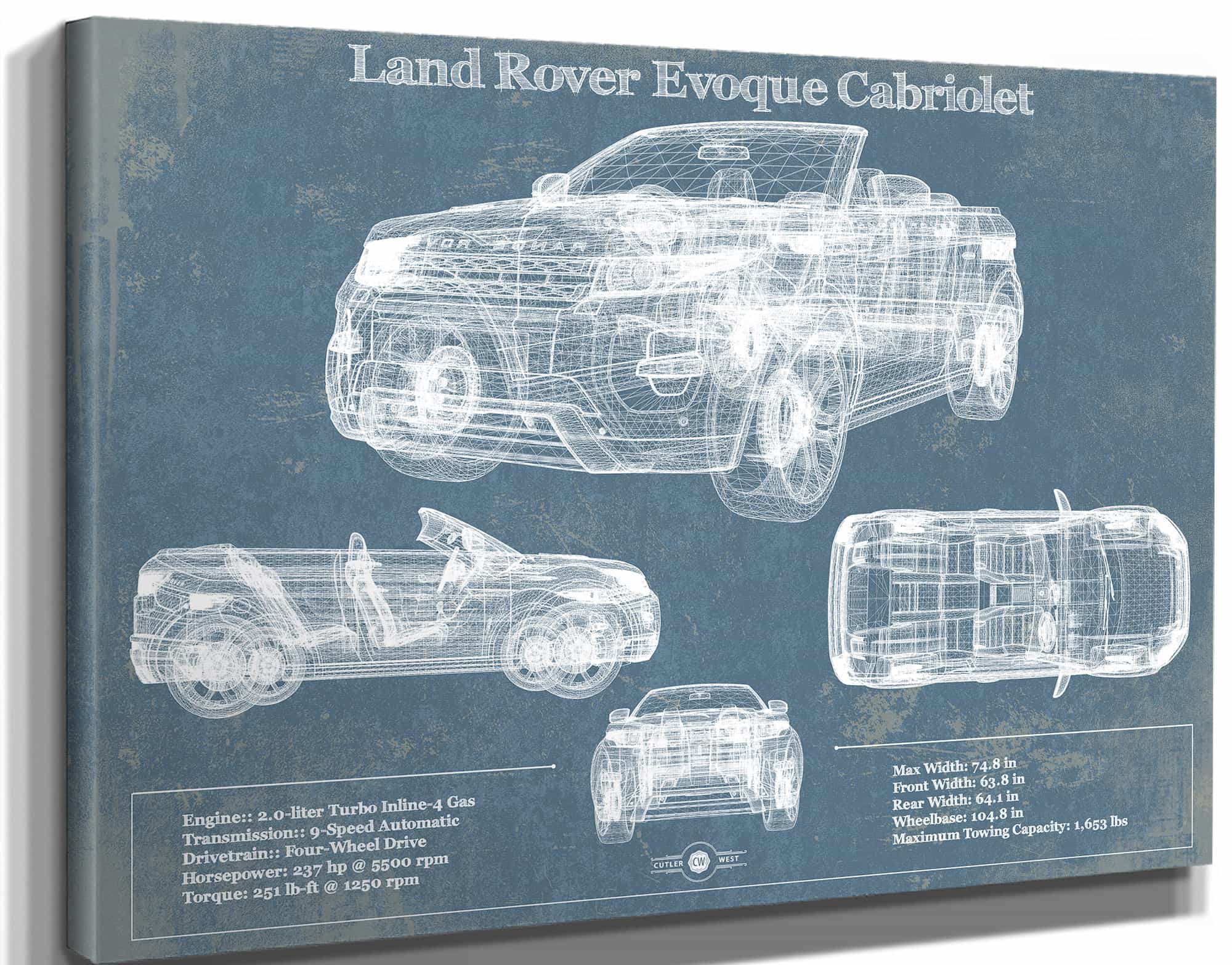Land Rover Evoque Cabriolet Blueprint Vintage Auto Art by Cutler West
