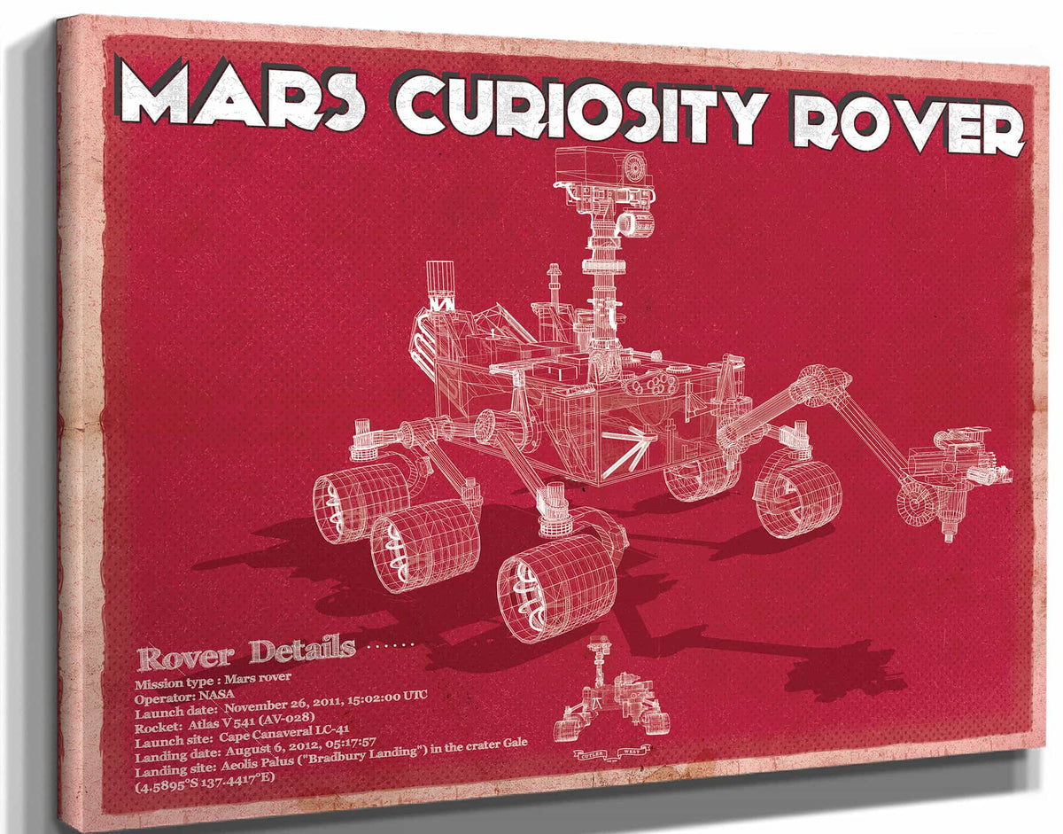 Mars Curiosity Rover NASA Space Blueprint Art by Cutler West
