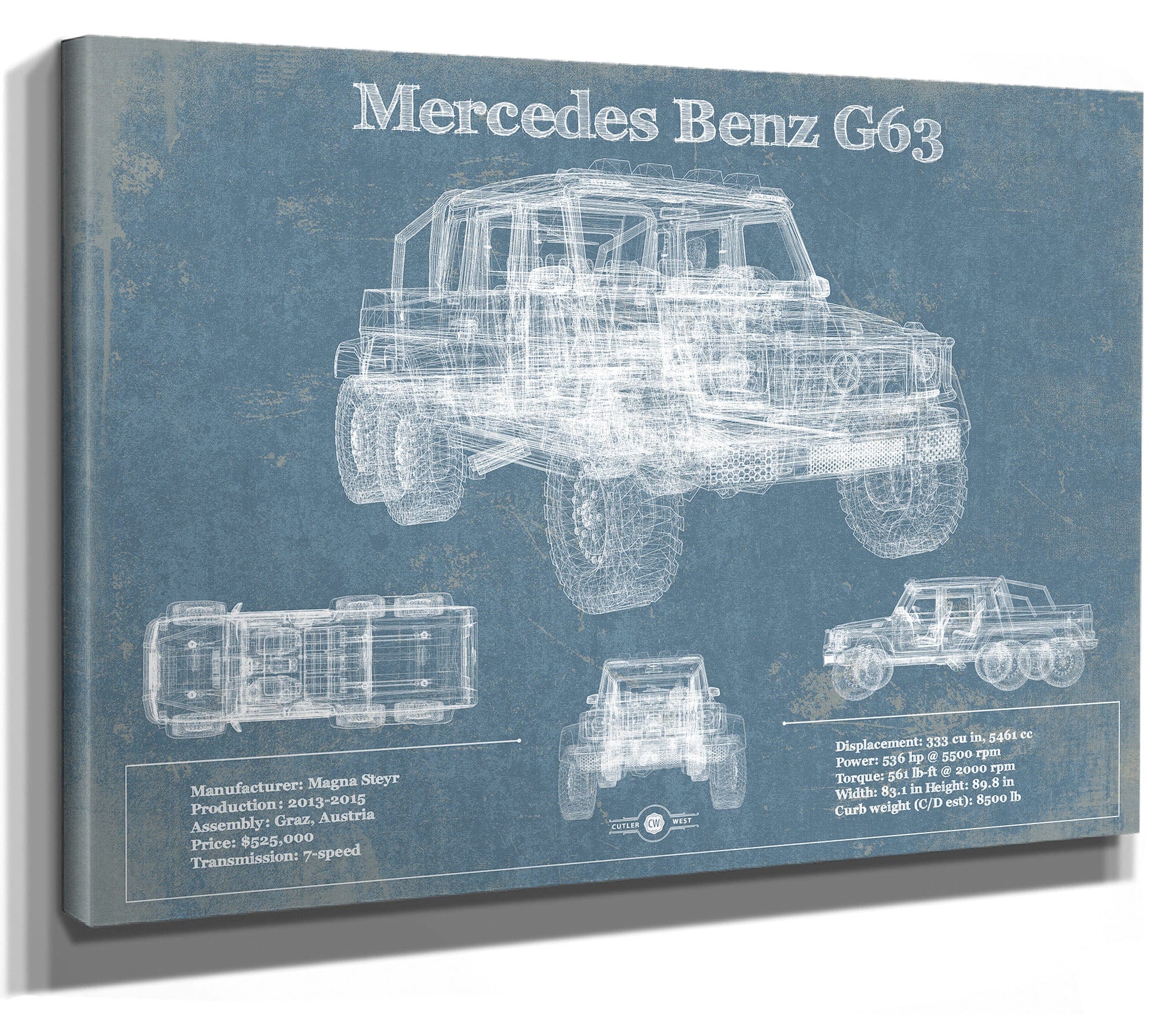 Mercedes Benz G63 Blueprint Vintage Auto Art by Cutler West
