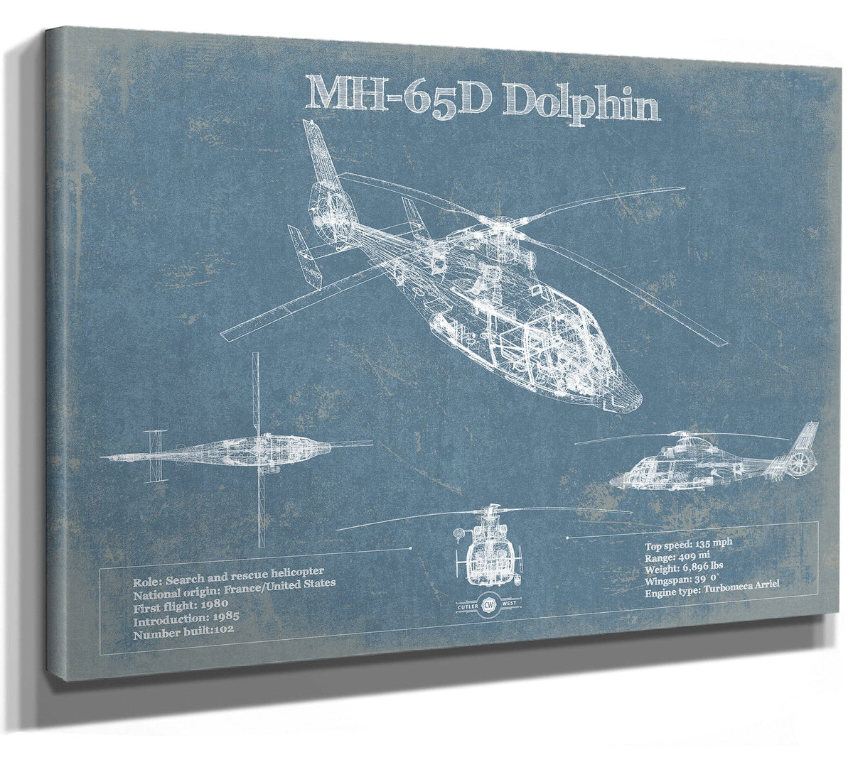 MH-65D Dolphin Helicopter Vintage Aviation Blueprint Military Art by ...