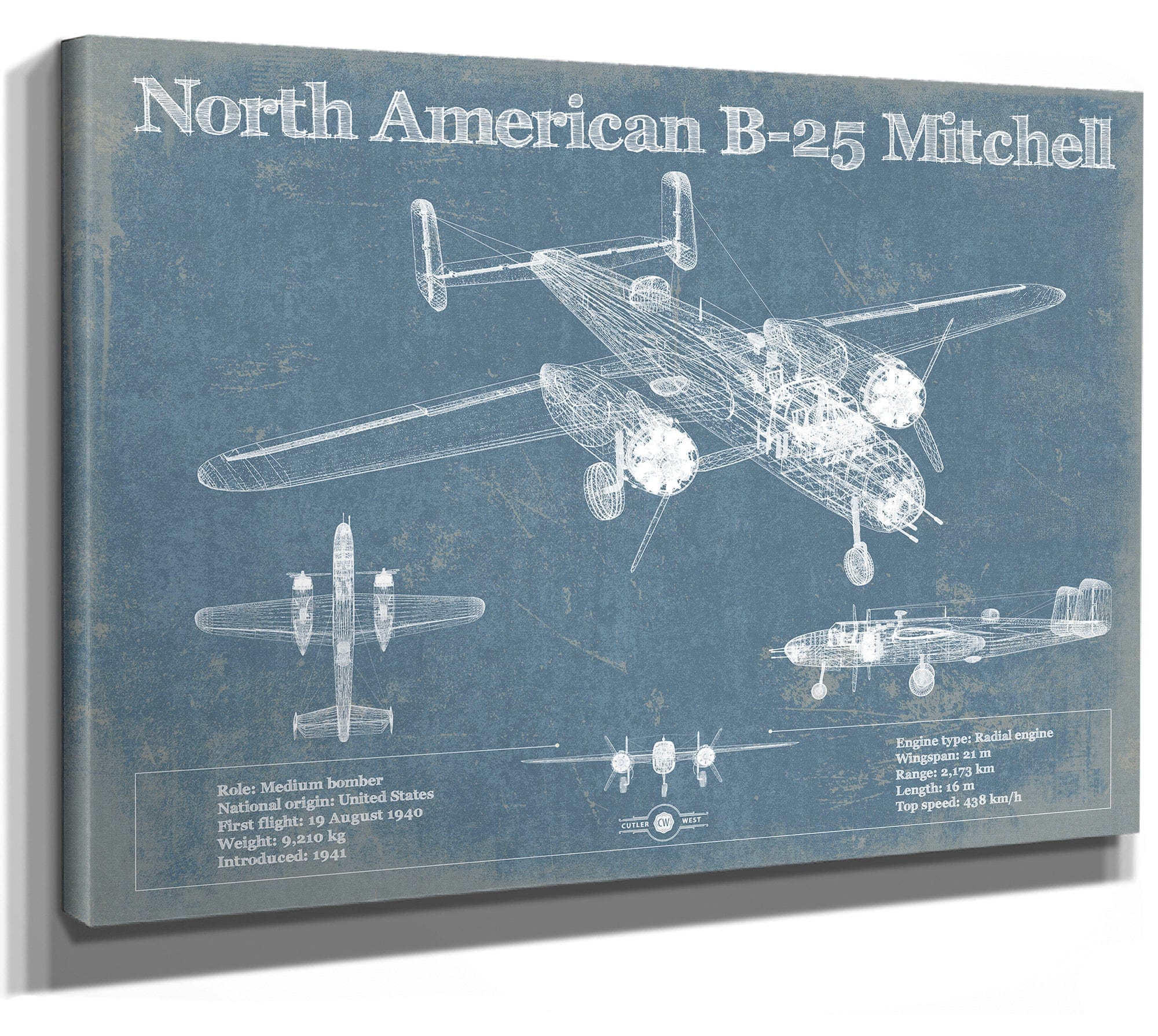 North American B-25 Mitchell Vintage Aviation Blueprint Military Art ...