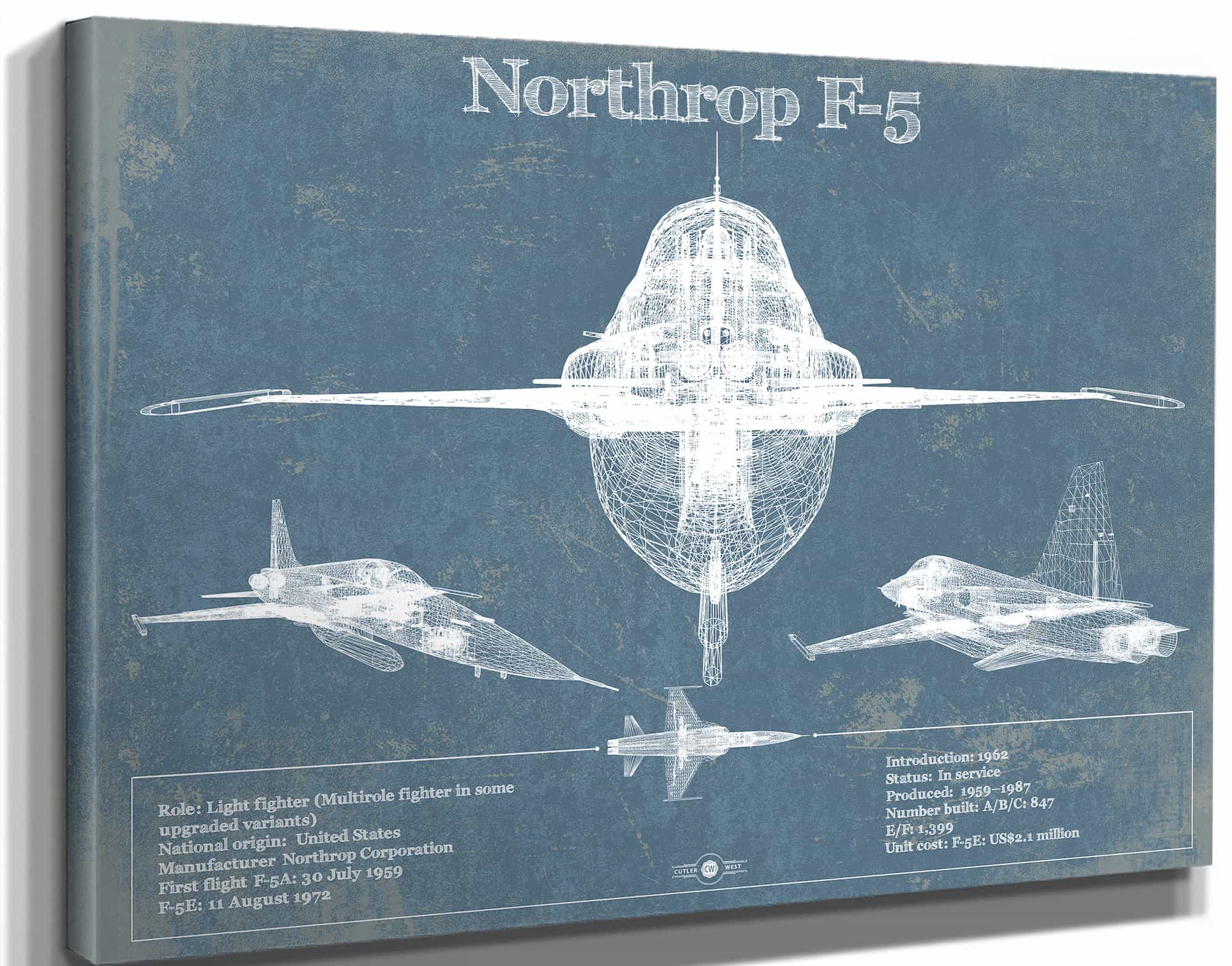 Northrop F-5 Aircraft Blueprint Original Military Wall Art by Cutler West