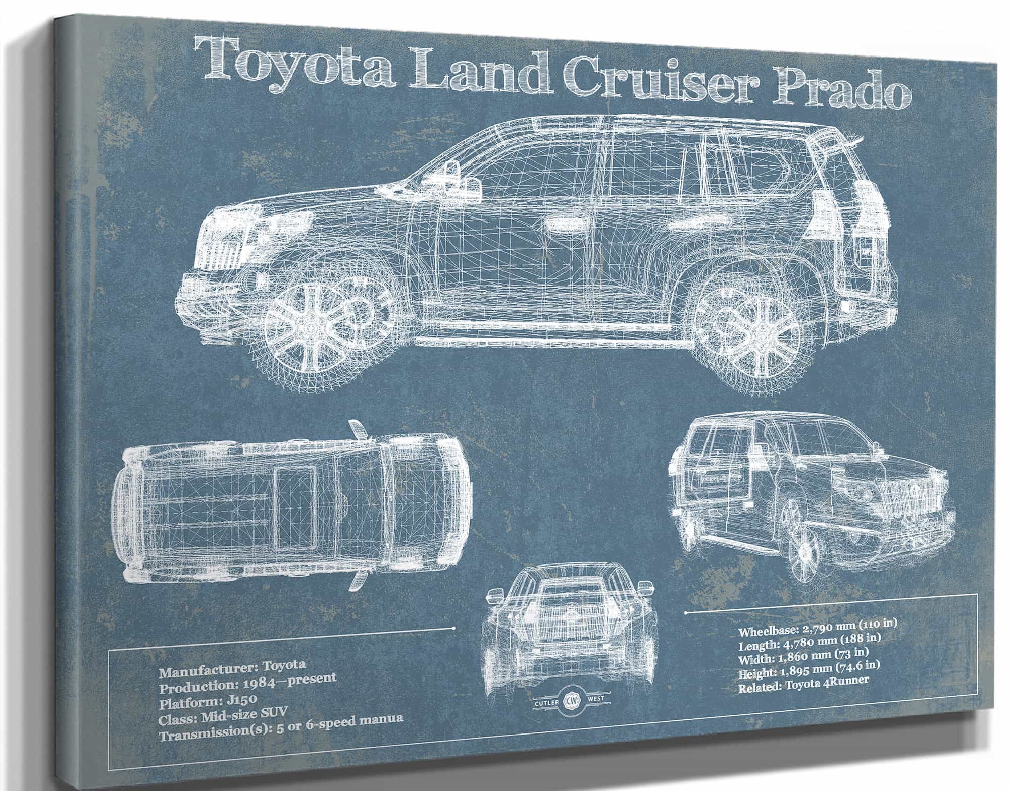 Toyota Land Cruiser Prado (2016) Blueprint Vintage Auto Patent Art by ...