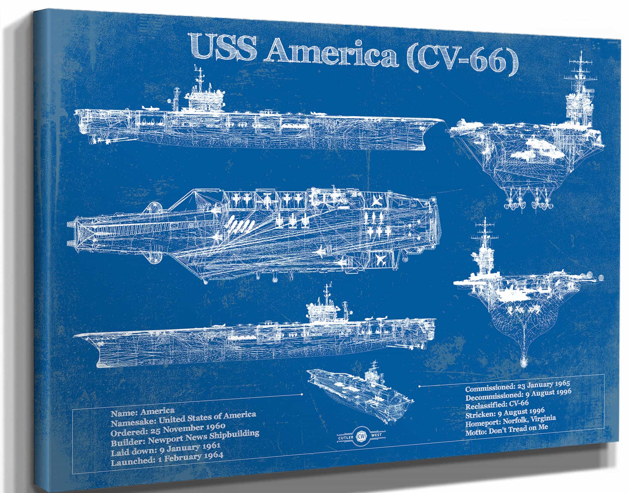 USS America (CV-66) Aircraft Carrier Blueprint Original Military Wall ...
