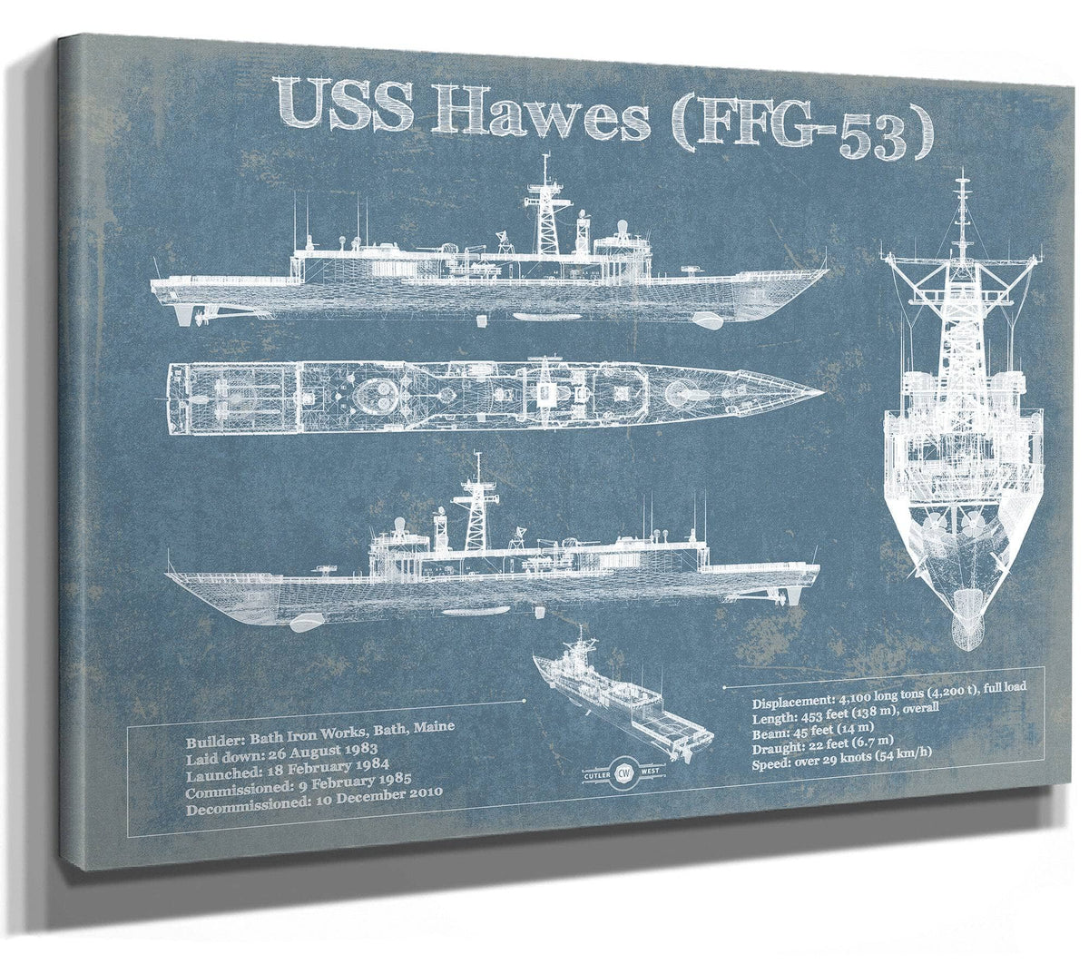 USS Hawes (FFG-53) Blueprint Original Military Wall Art - Customizable ...