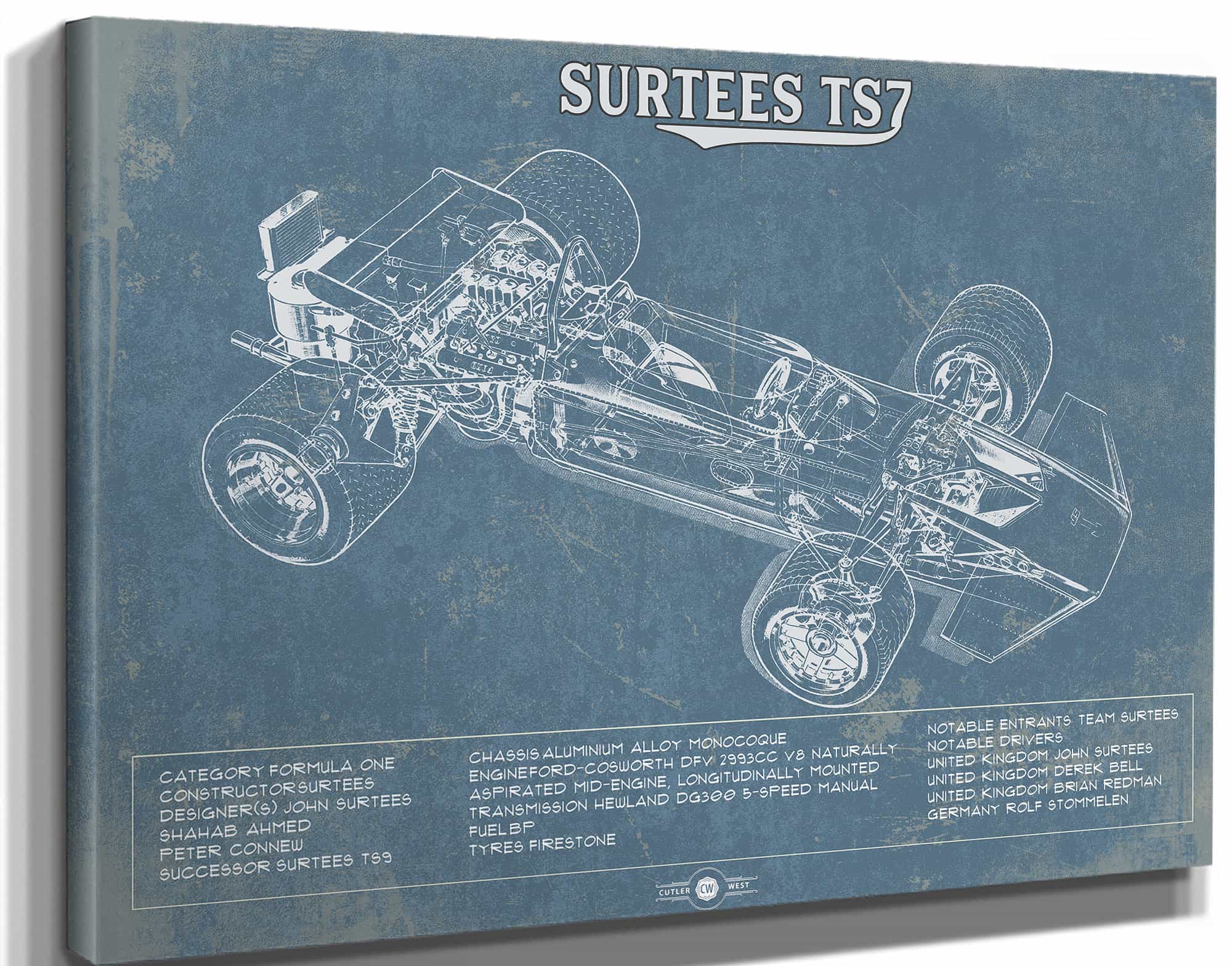 Vintage Surtees TS7 Formula One Race Car Art by Cutler West