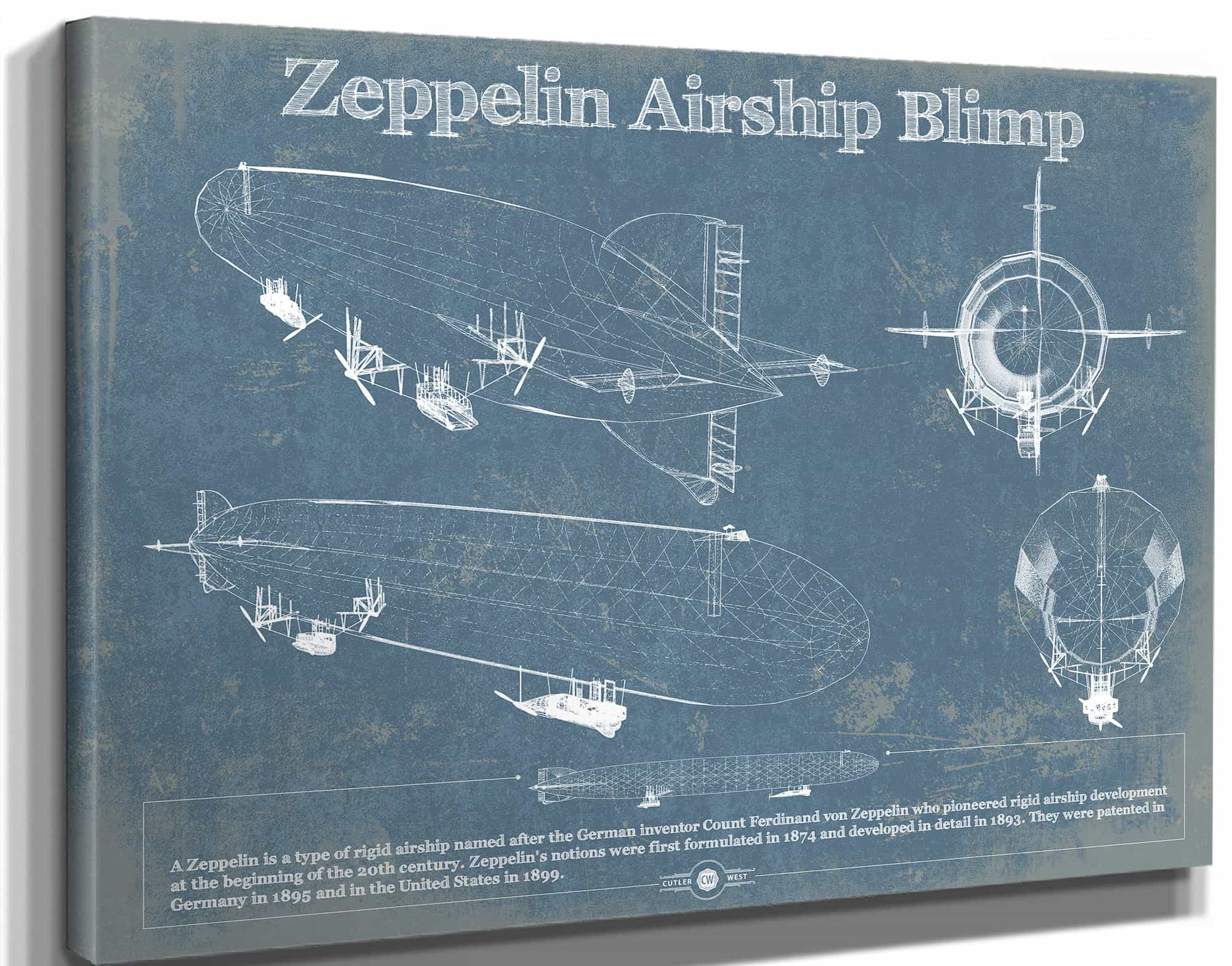 Zeppelin Airship Blimp Blueprint Original Wall Art by Cutler West