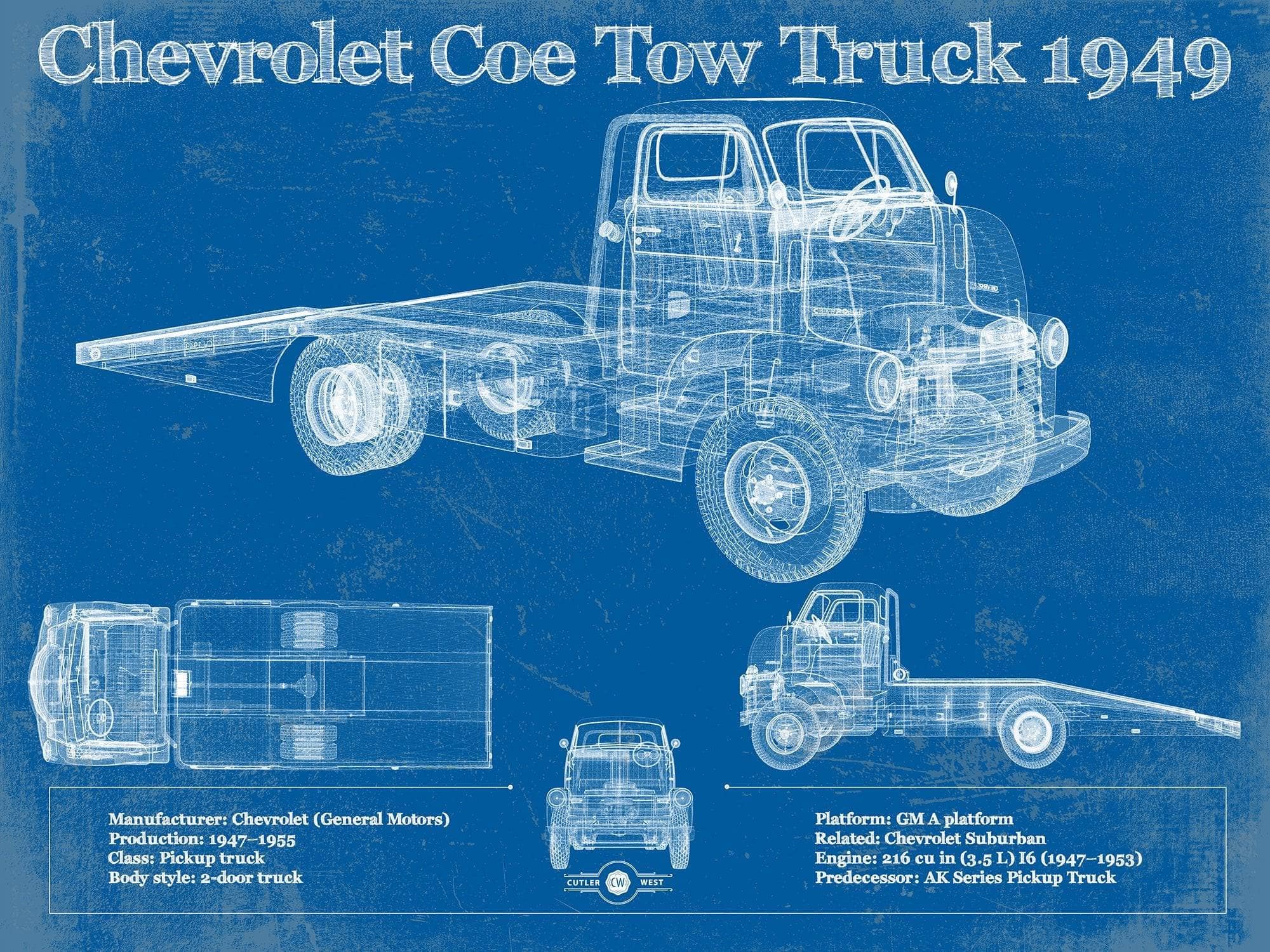 1949 Chevrolet 5100 Coe Tow Vintage Art by Cutler West