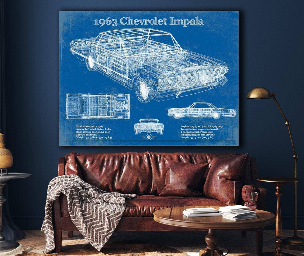 1963 Chevrolet Impala Blueprint Vintage Auto Art by Cutler West