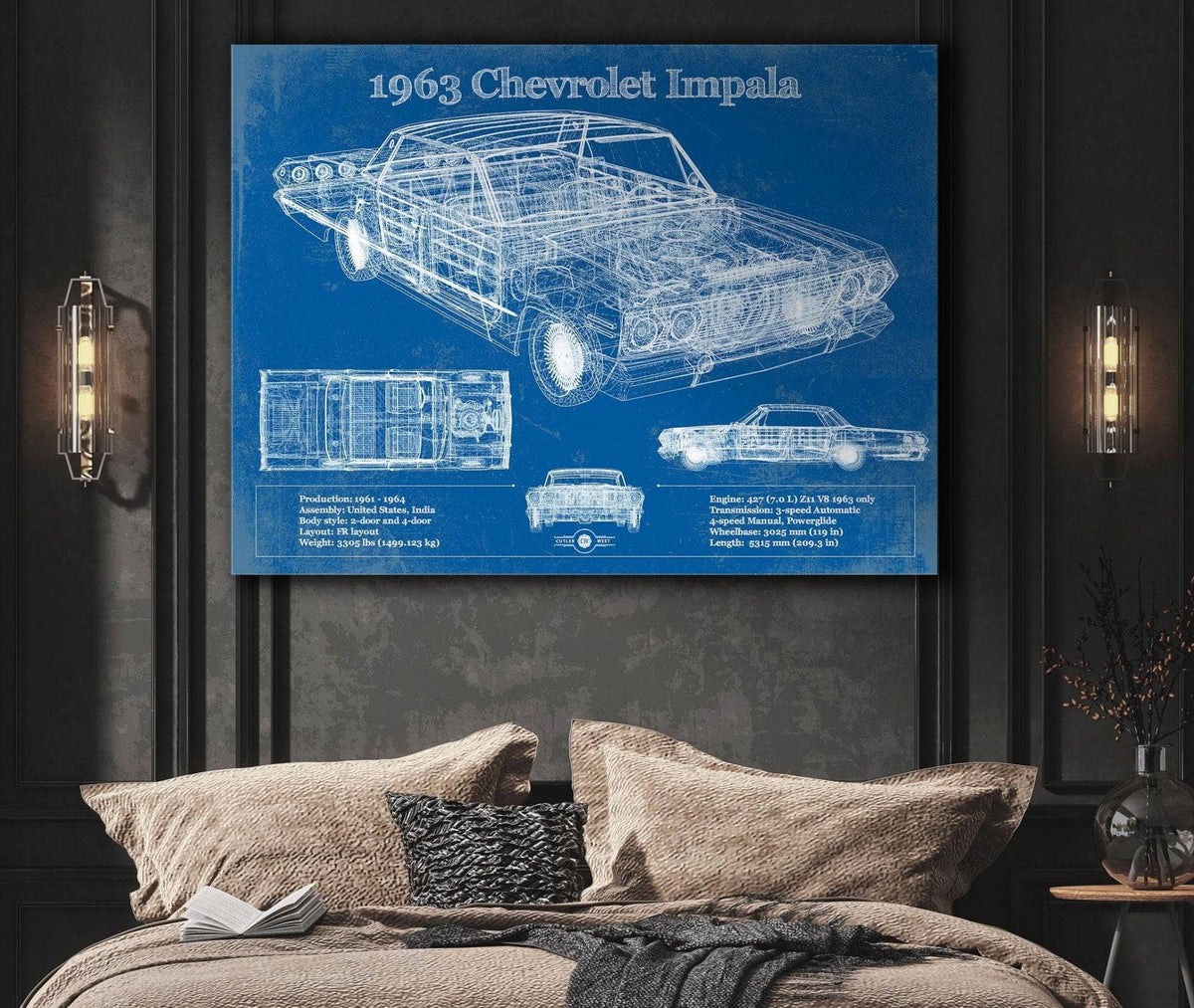 1963 Chevrolet Impala Blueprint Vintage Auto Art by Cutler West