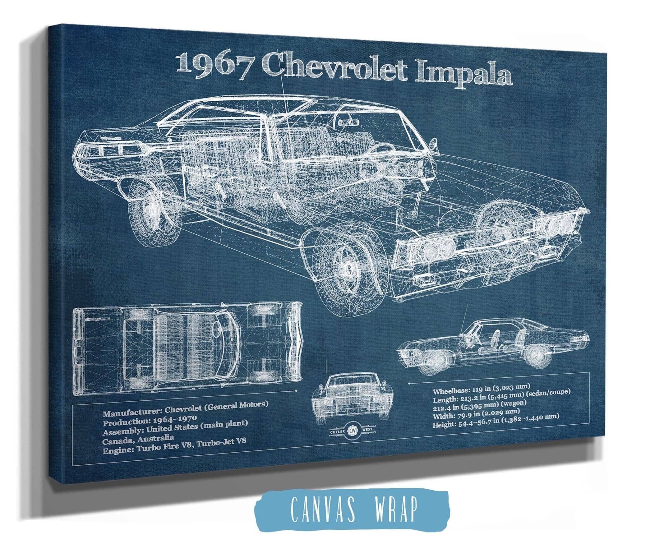 1967 Chevrolet Impala Blueprint Vintage Auto Art by Cutler West