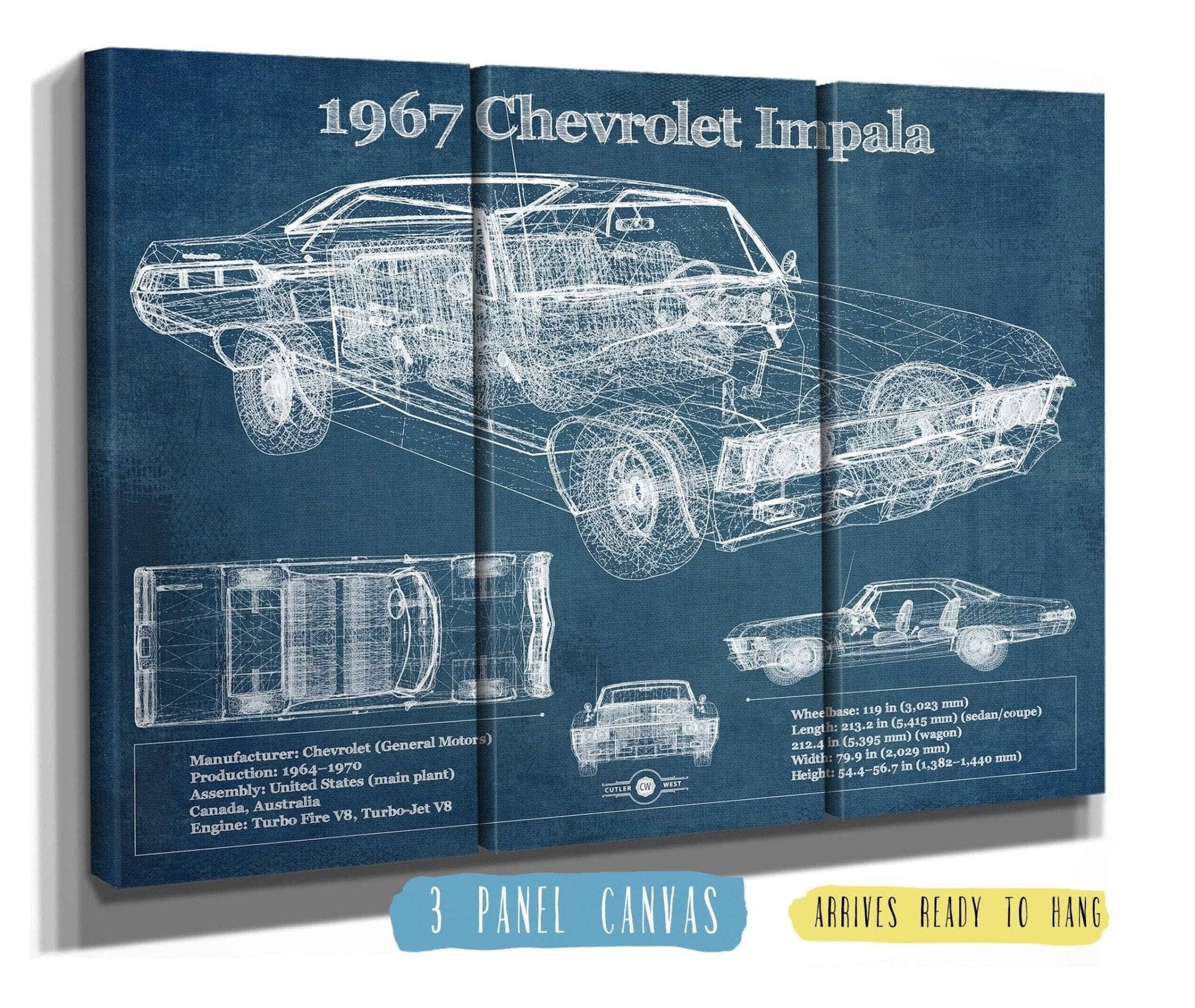 1967 Chevrolet Impala Blueprint Vintage Auto Art by Cutler West