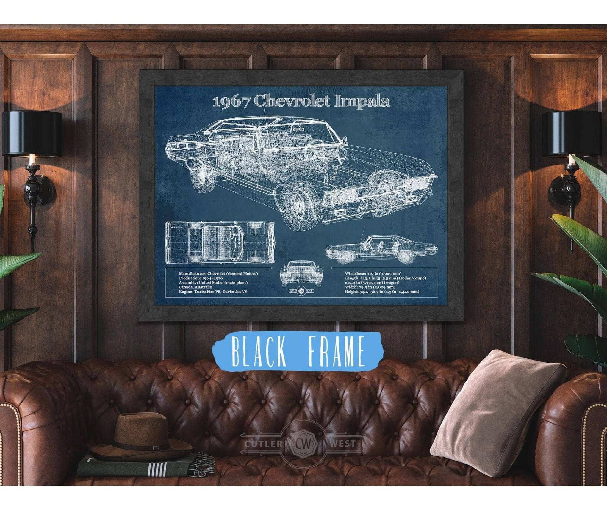 1967 Chevrolet Impala Blueprint Vintage Auto Art by Cutler West