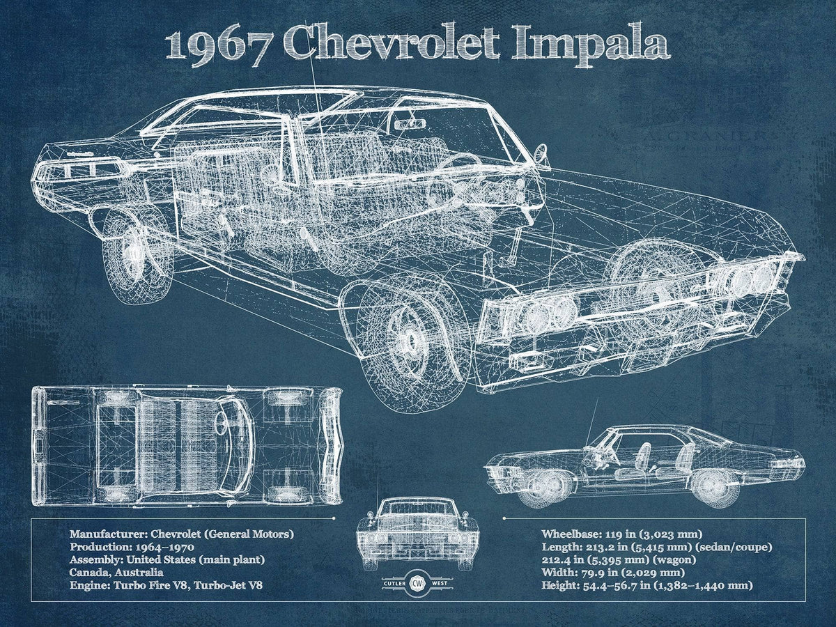 1967 Chevrolet Impala Blueprint Vintage Auto Art by Cutler West