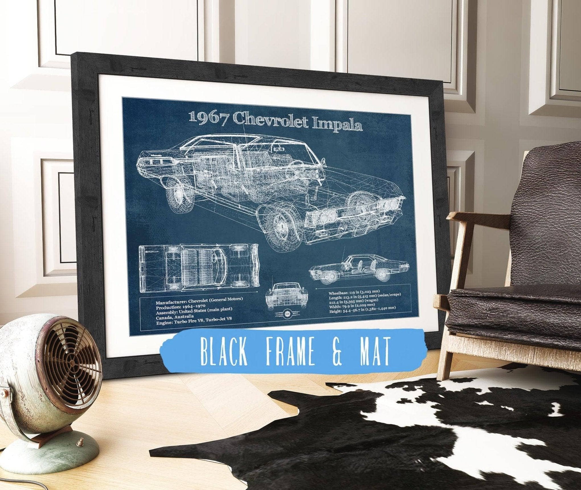 1967 Chevrolet Impala Blueprint Vintage Auto Art by Cutler West