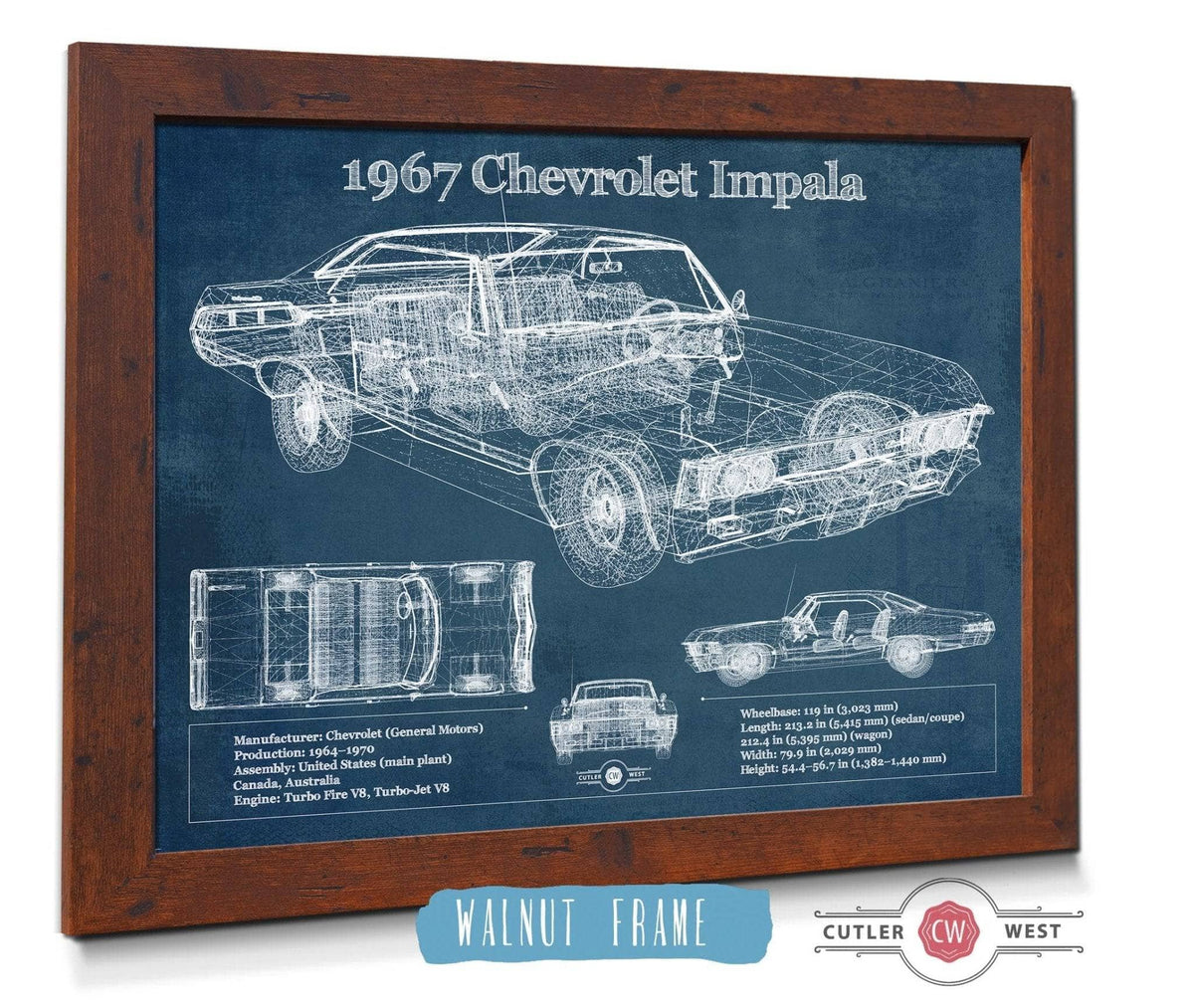 1967 Chevrolet Impala Blueprint Vintage Auto Art by Cutler West