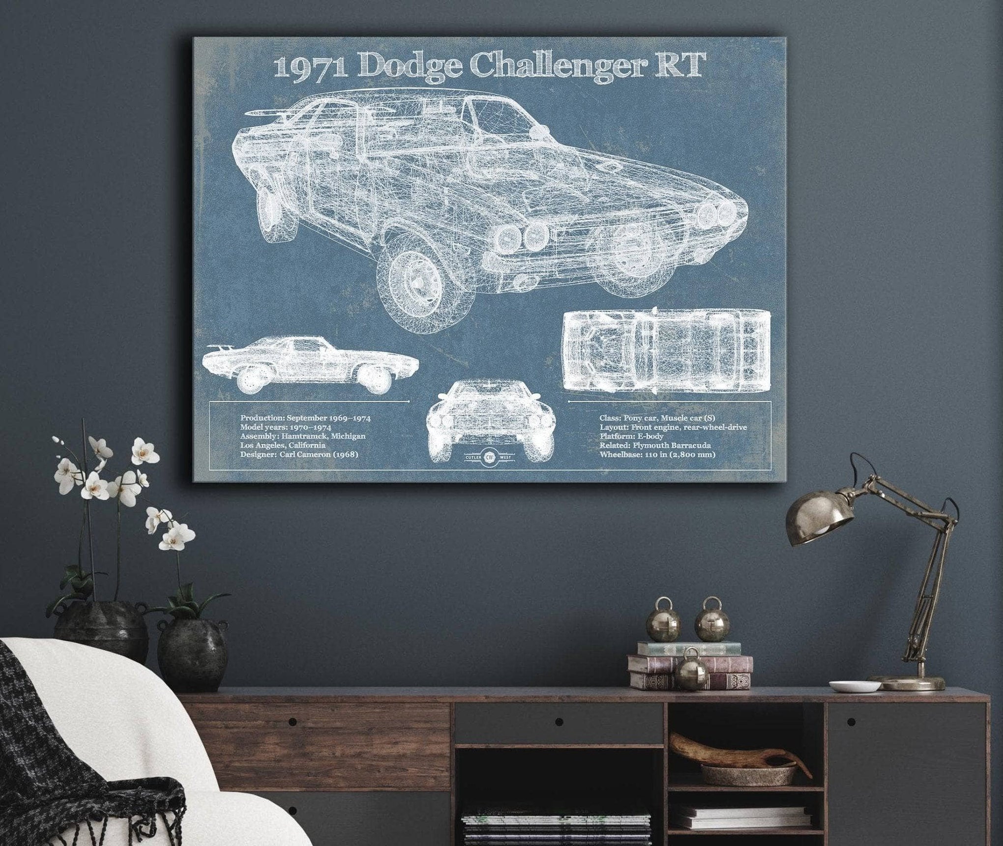1971 Dodge Challenger Rt Car Blueprint Patent Original Art by Cutler West
