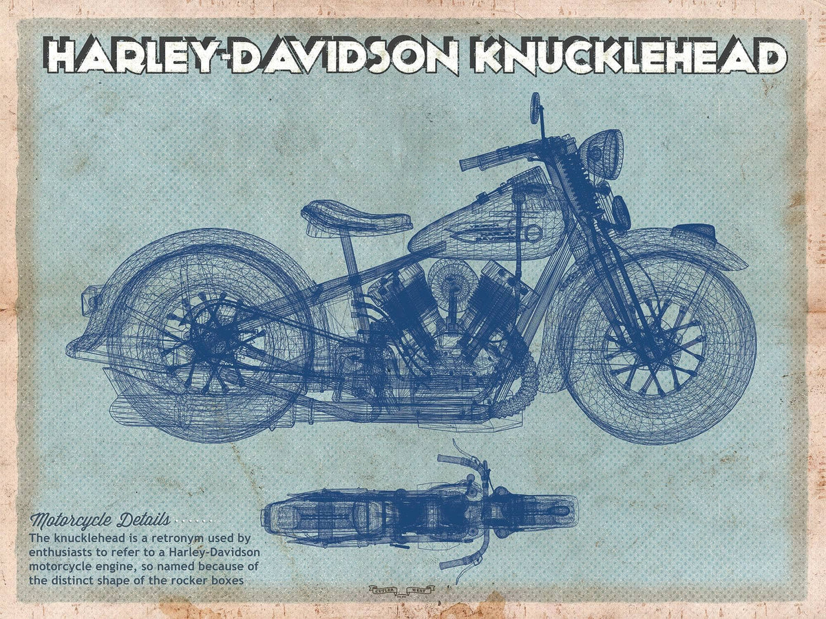 Harley-Davidson Knucklehead Blueprint Motorcycle Patent Art by Cutler West