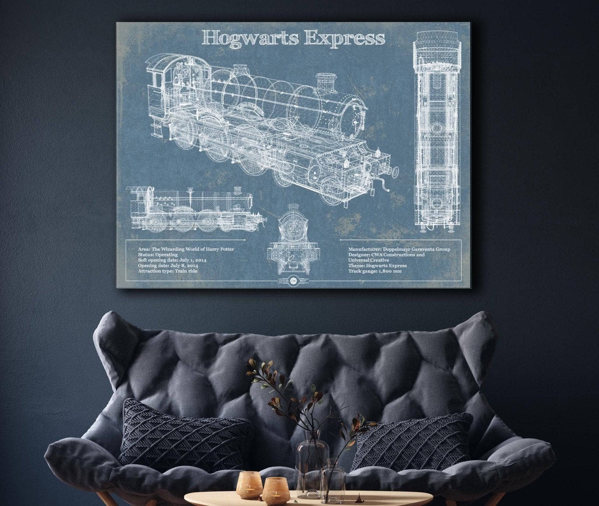 Hogwarts Express Vintage Blueprint Train Art by Cutler West