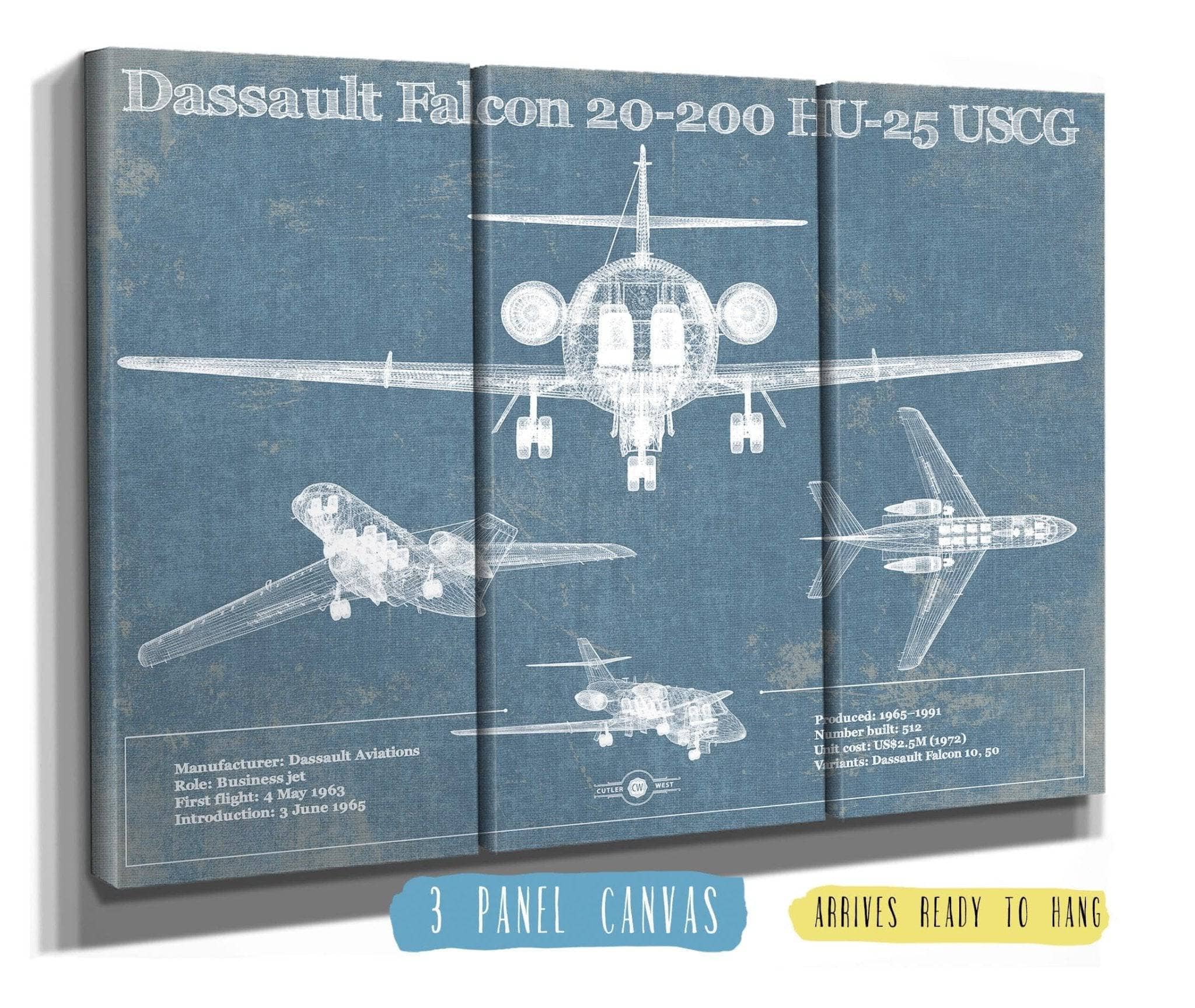 HU-25C Guardian (Falcon 20G) Vintage Aviation Blueprint Art - Custom ...