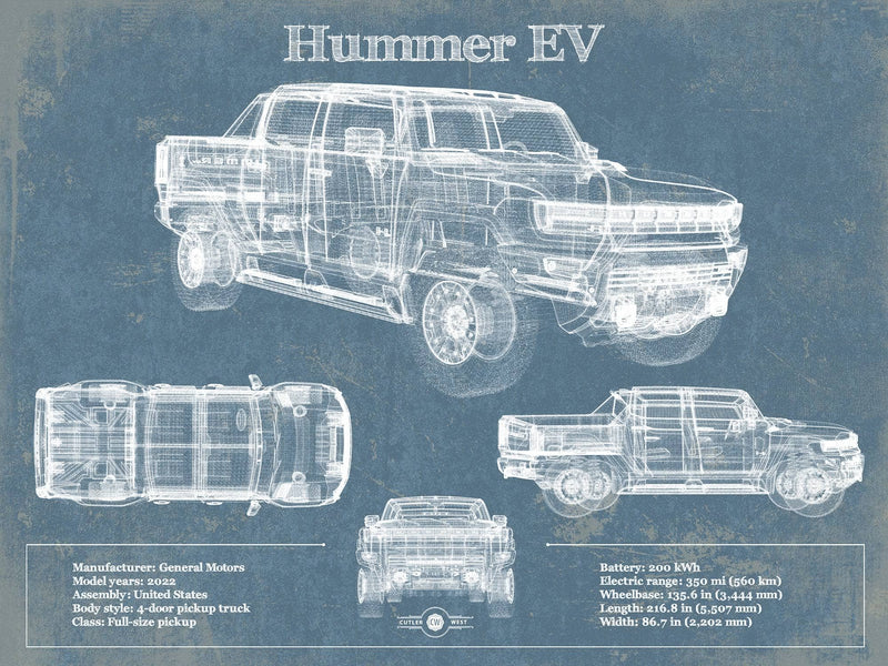 Hummer EV Blueprint Vintage Auto Art by Cutler West