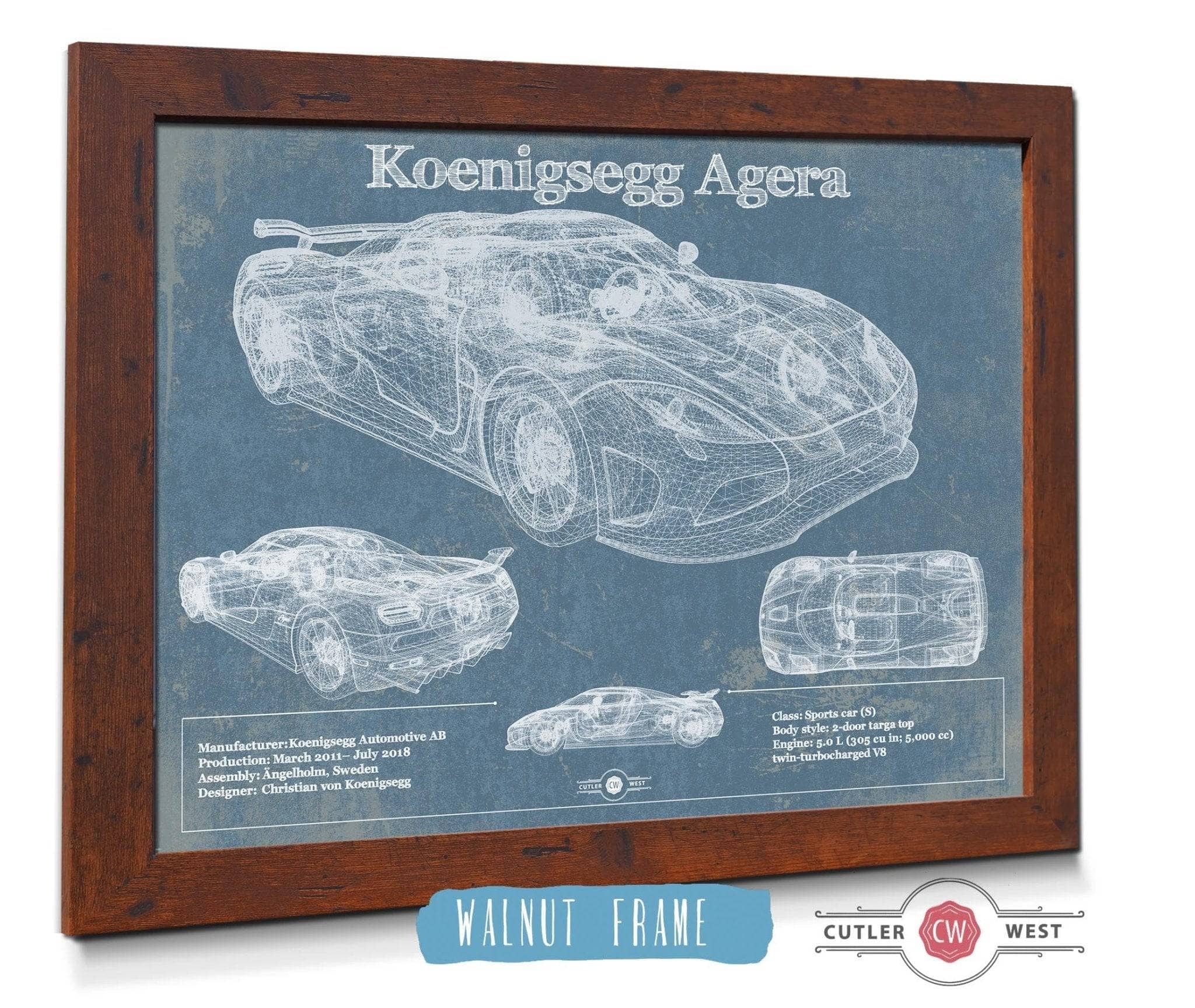 Koenigsegg Agera Blueprint Patent Race Car Art by Cutler West