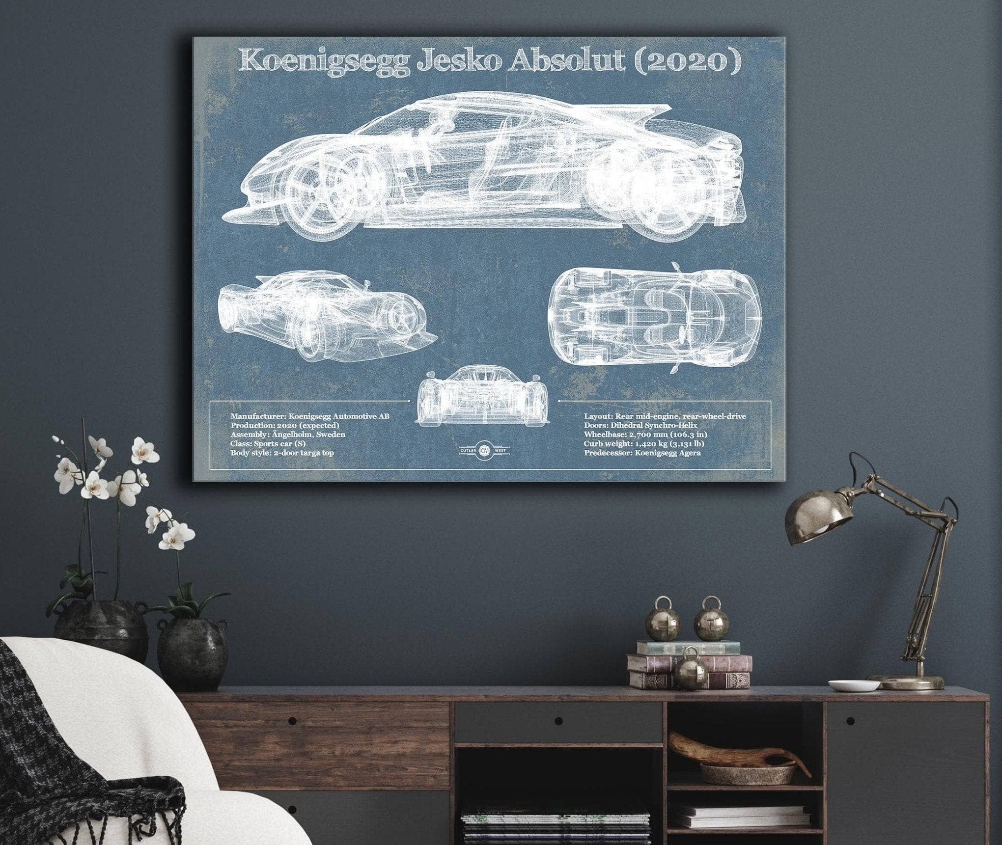Koenigsegg Jesko Absolut 2020 Blueprint Patent Race Car Art by Cutler West