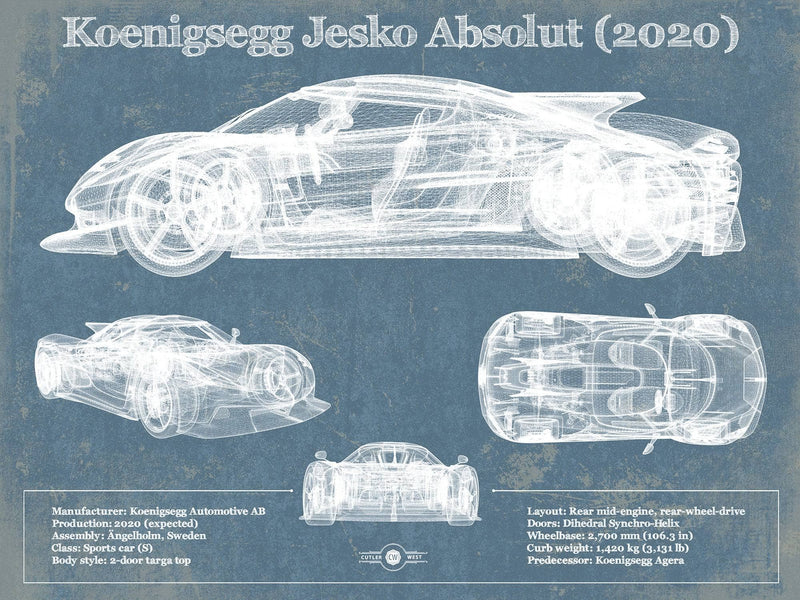 Koenigsegg Jesko Absolut 2020 Blueprint Patent Race Car Art by Cutler West