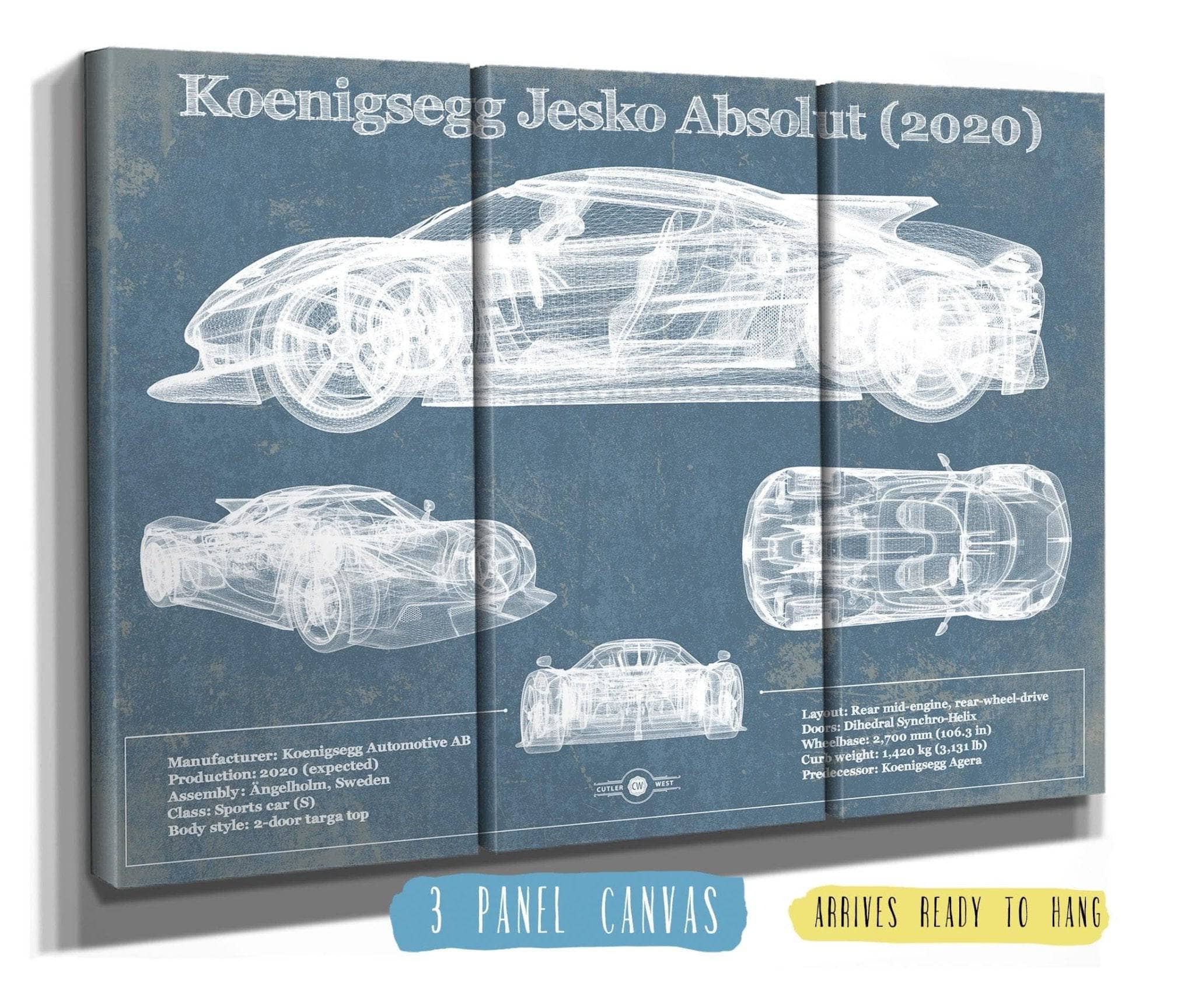 Koenigsegg Jesko Absolut 2020 Blueprint Patent Race Car Art by Cutler West