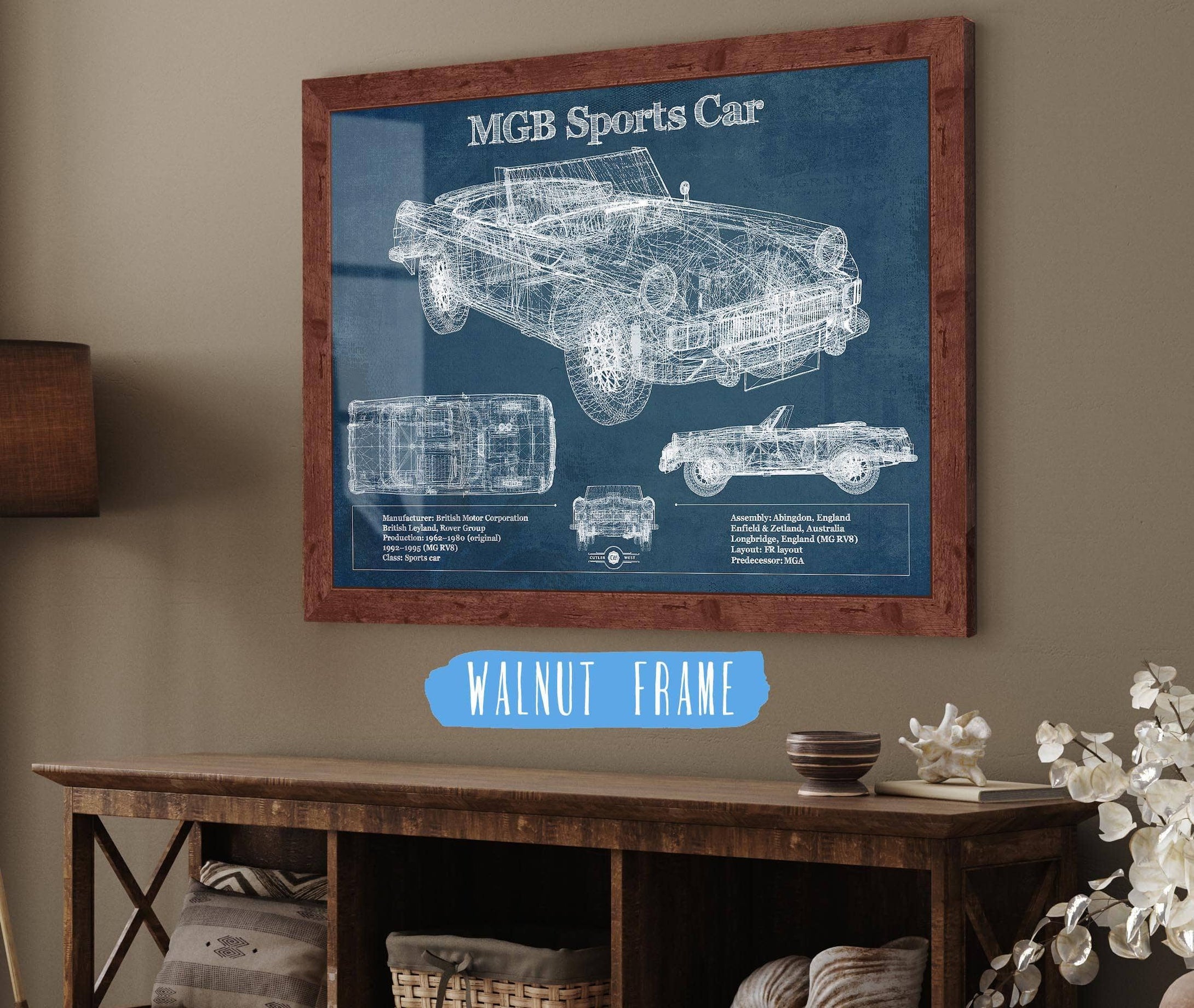 Mgb Sports Car Blueprint Vintage Auto Art by Cutler West