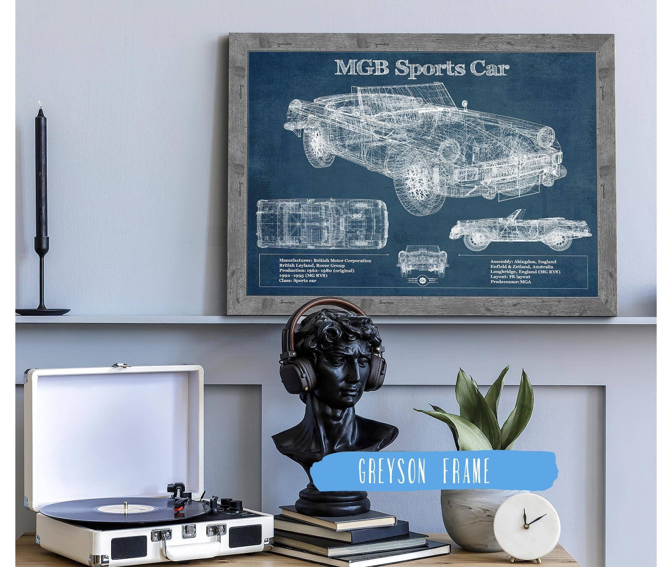 Mgb Sports Car Blueprint Vintage Auto Art by Cutler West