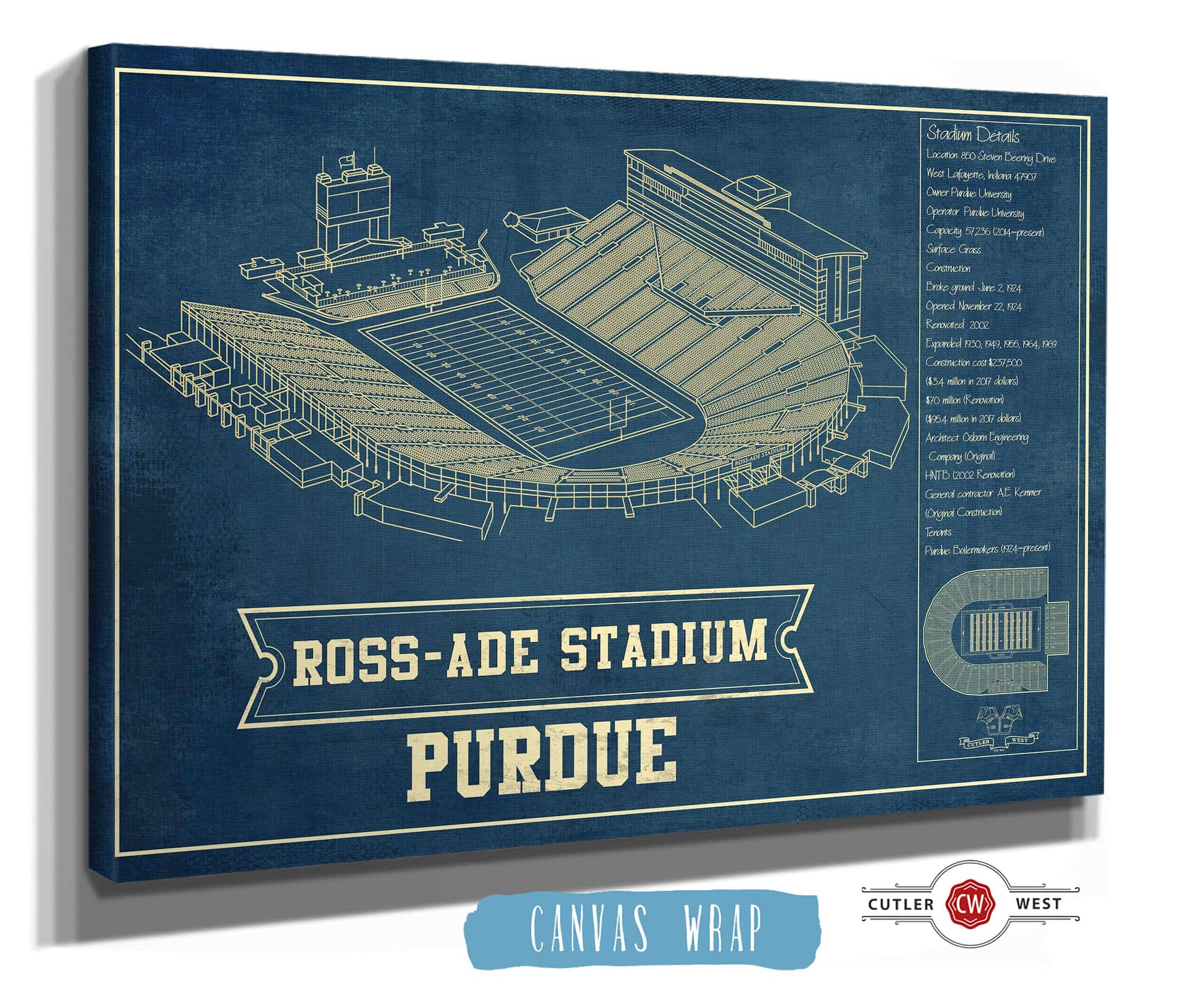 Purdue Boilermakers - Ross-Ade Vintage Football Stadium Art by Cutler West