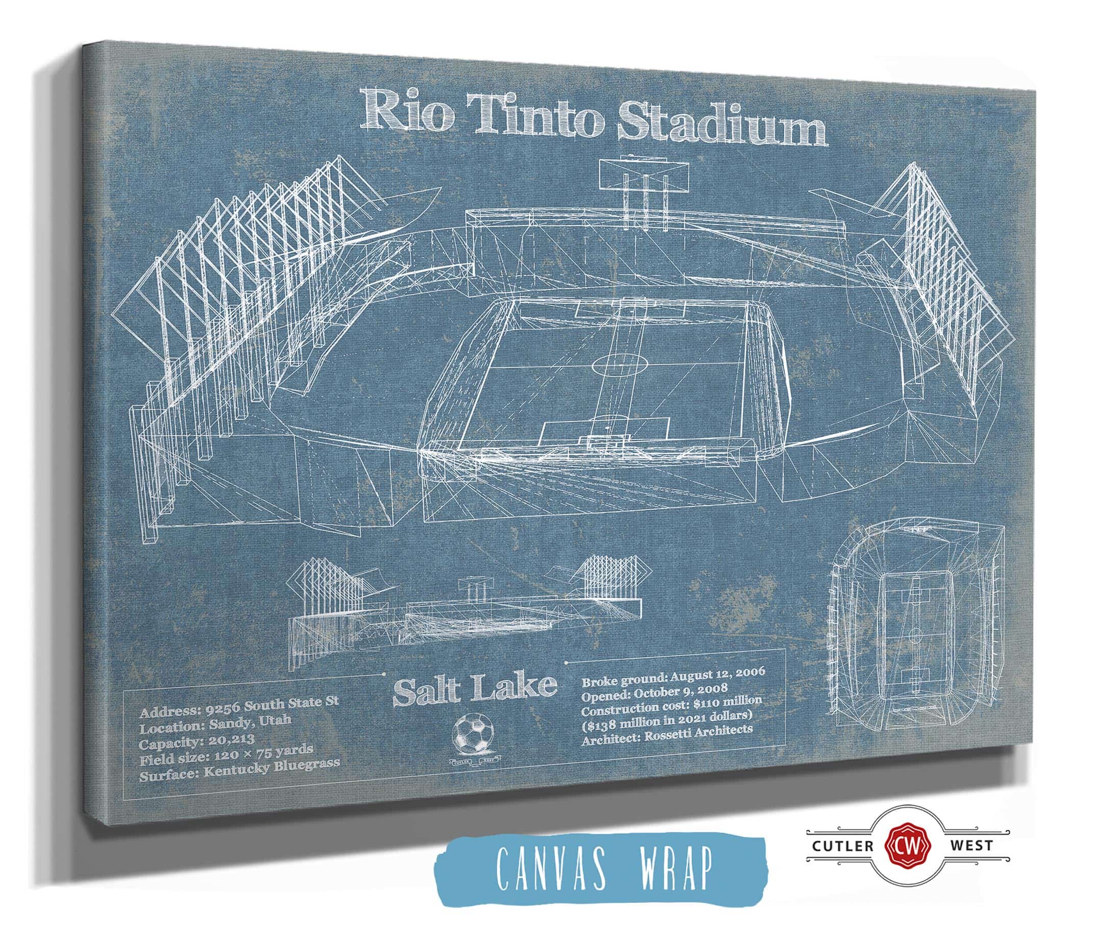 Salt Lake City Rio Tinto Stadium Vintage Soccer MLS Art by Cutler West